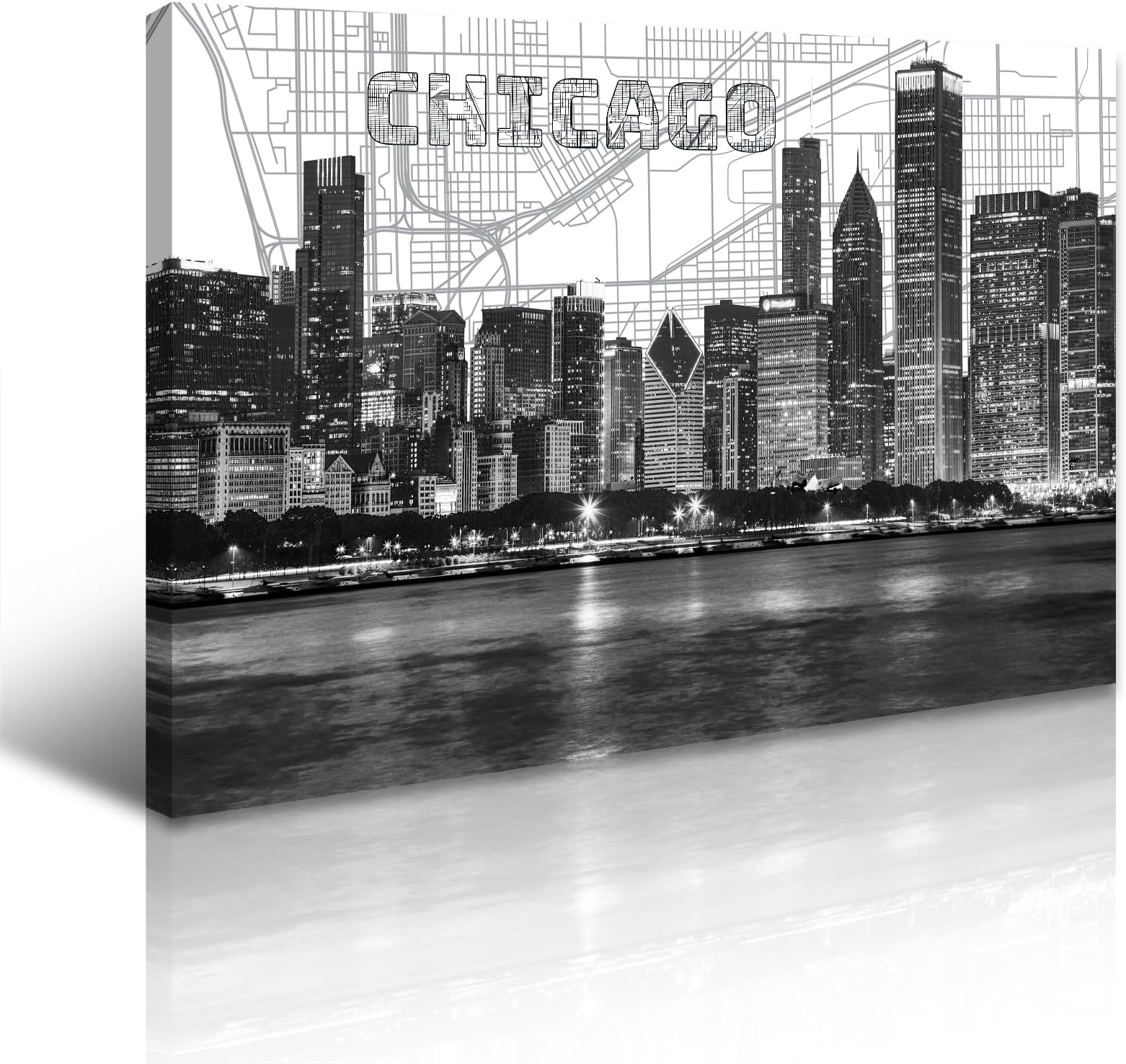 Amazon.com: Chicago Skyline Wall Art Black and White Cityscape Canvas ...
