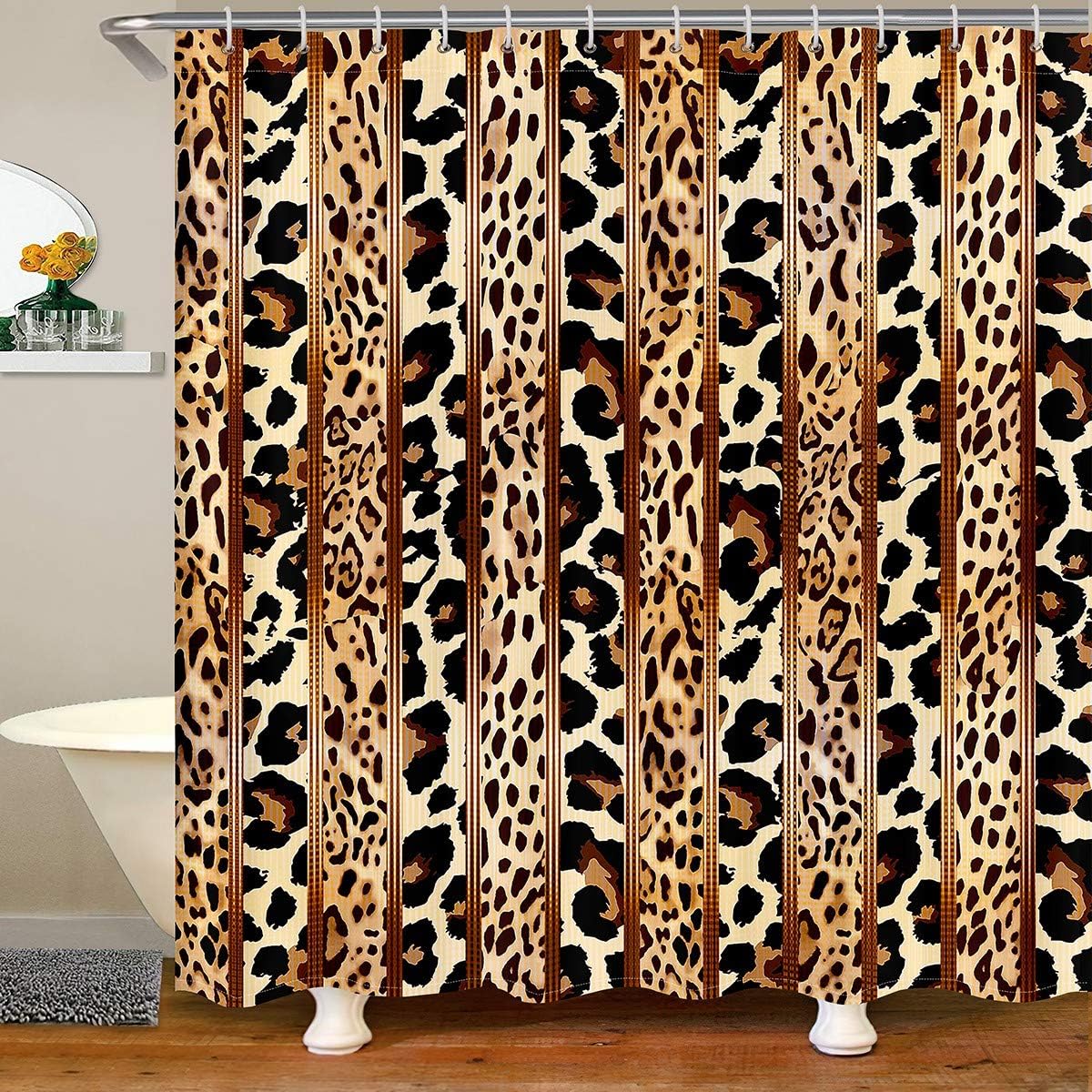 Amazon.com: AOYEGO Leopard Print Shower Curtain with Hooks African ...