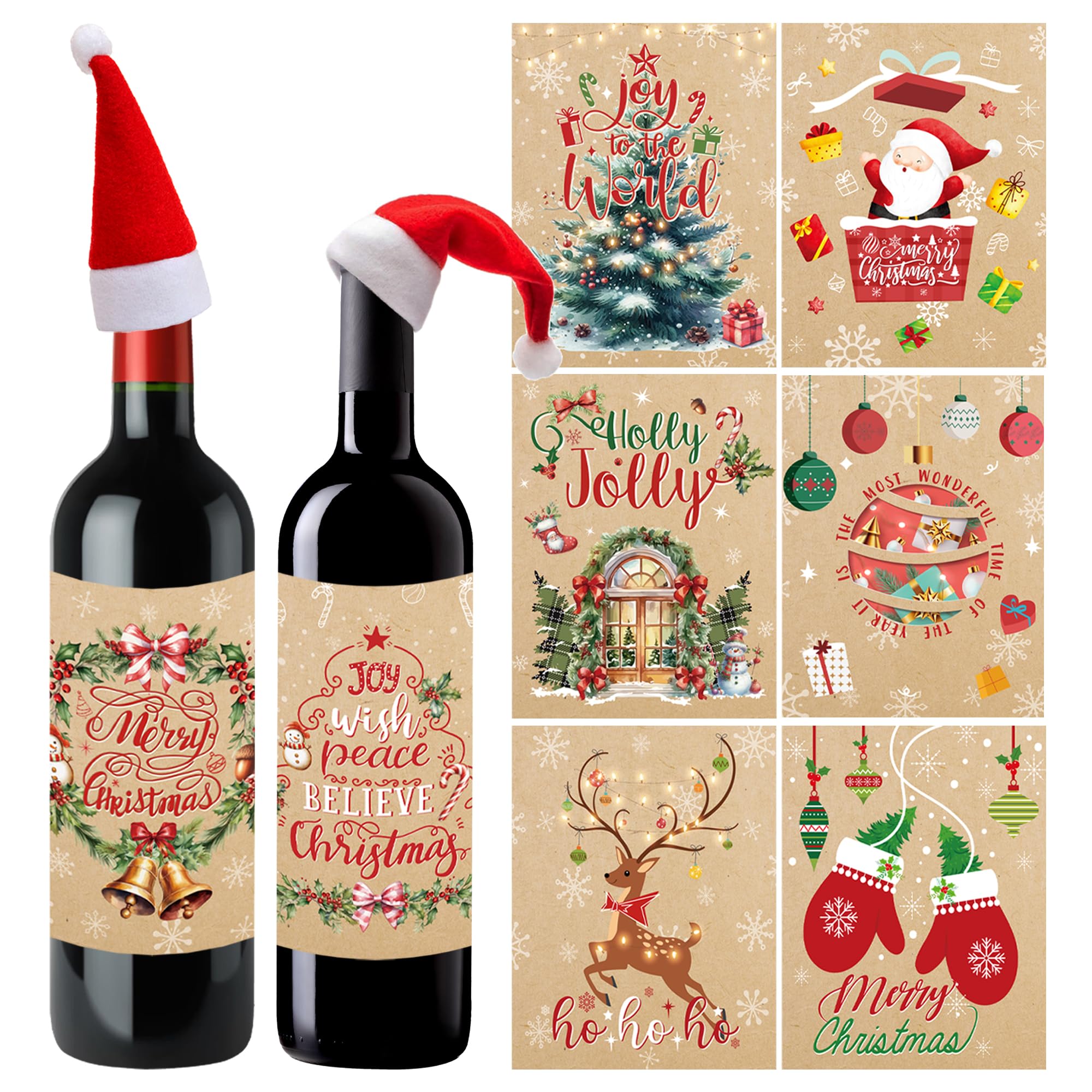 Amazon.com: Christmas Labels Stickers and Santa Hat - 36 Pcs Mini Santa ...