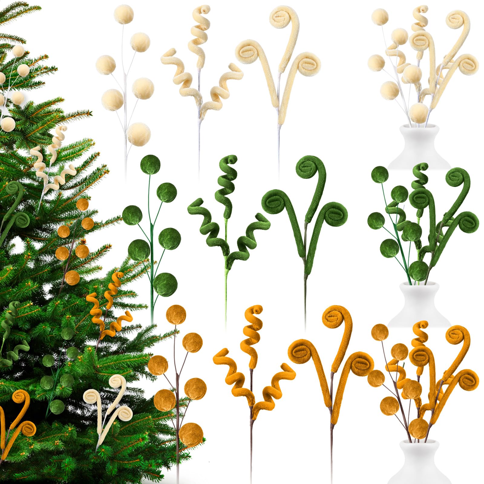 Amazon.com: Thiccywoov 9 Pcs Velvet Christmas Tree Picks 15.74 Inch ...