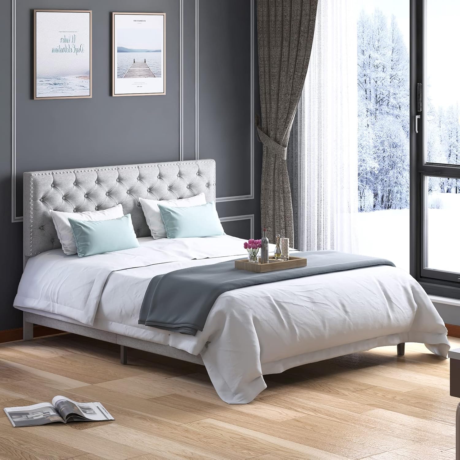 Amazon.com - BALUS Full Bed Frame,Upholstered Platform Bed Frame with ...