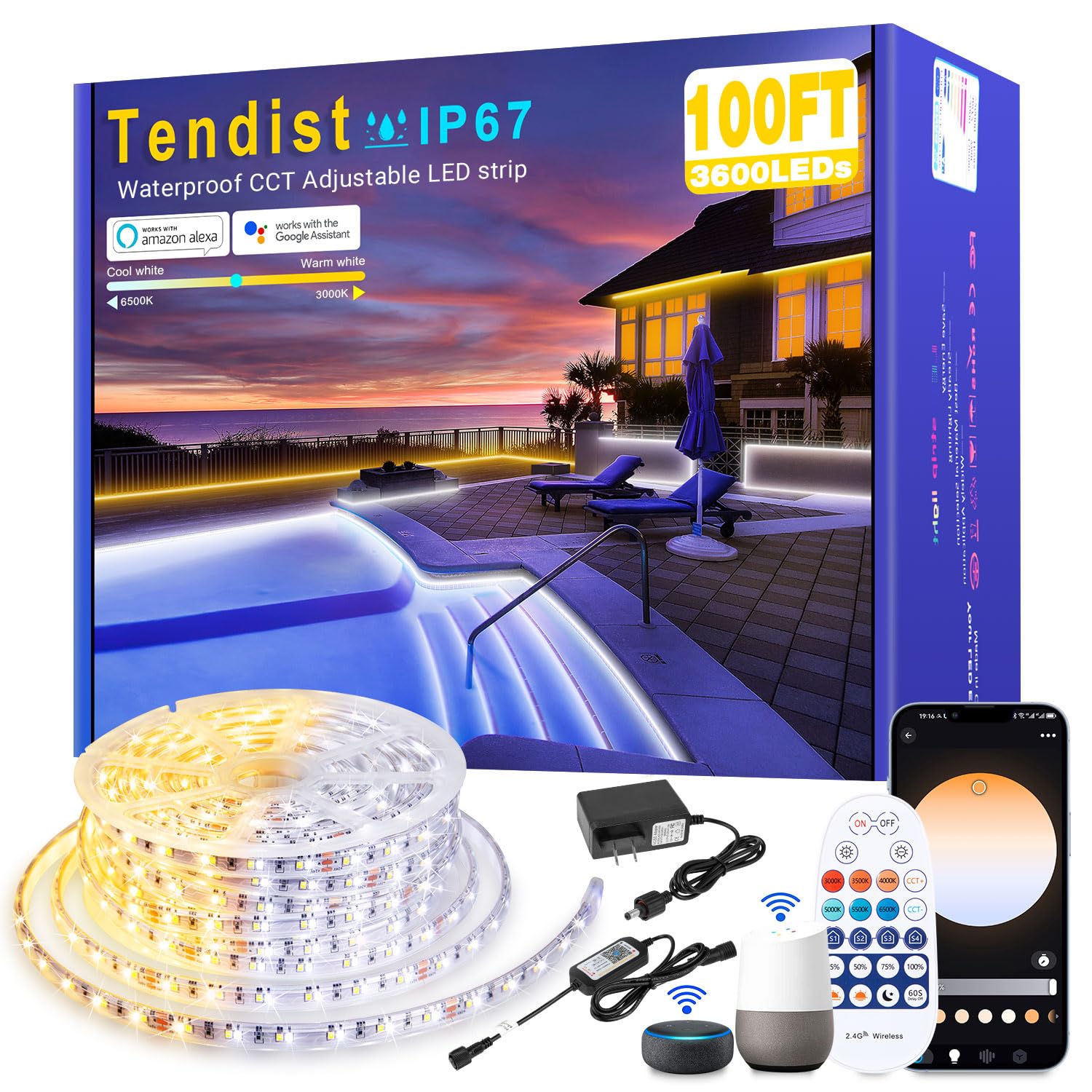 Snapklik.com : TENDIST Outdoor White Led Strip Lights, Alexa Compatible ...