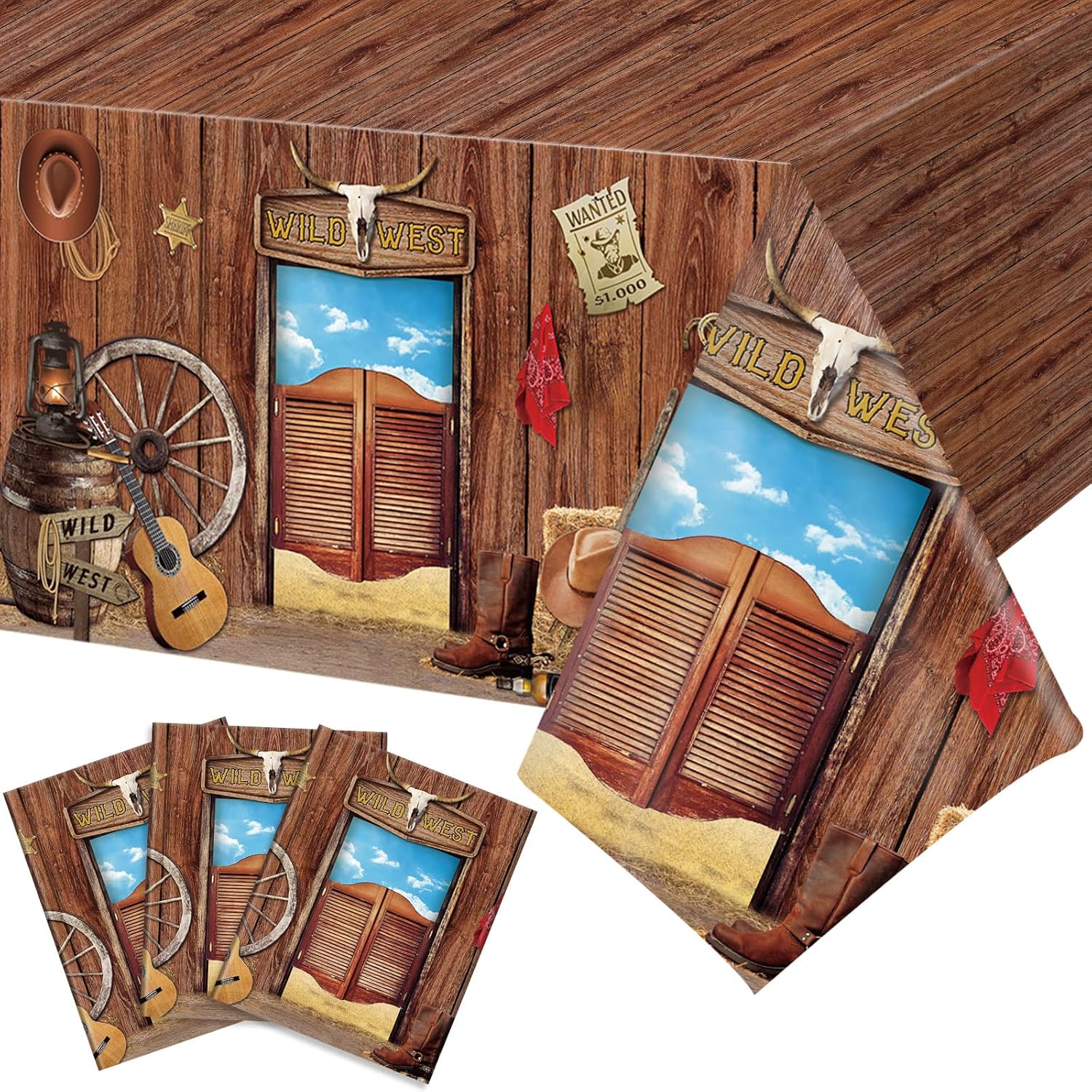 Amazon.com: Capoda 3 Pieces Cowboy Tablecloths Cowboy Table Cloth ...