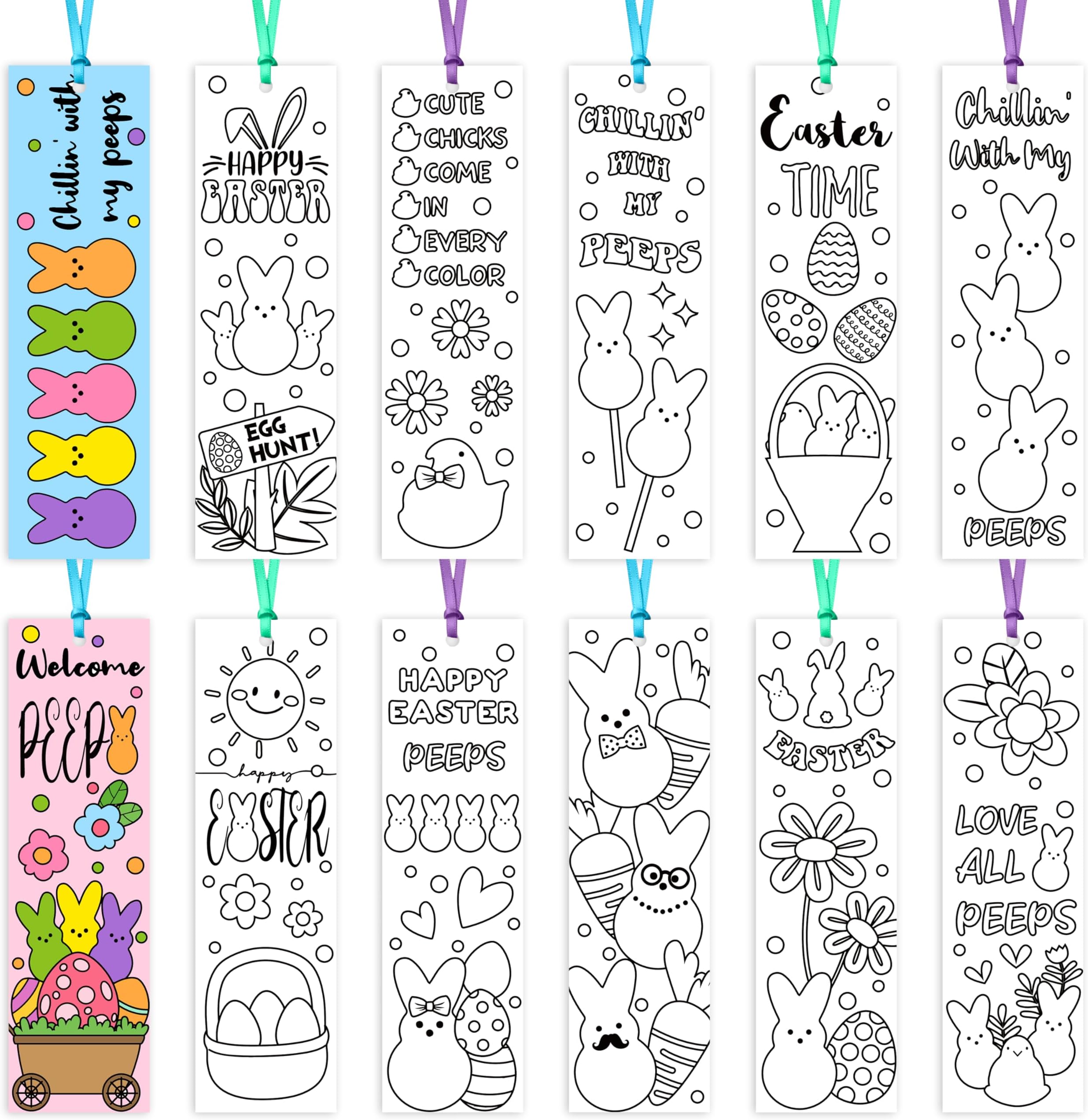 Amazon.com: Haooryx 75Pcs Easter Color Your Own Bookmarks, Funny Bunny ...