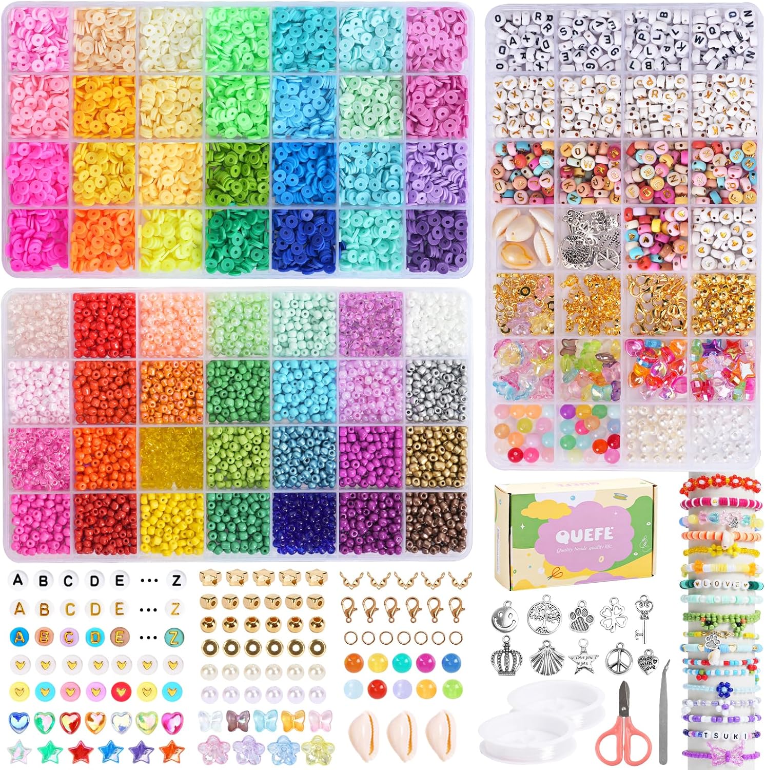 Amazon.com: QUEFE 8200pcs Multicolor Bead Kit: 3600pcs 4mm Glass Seed ...