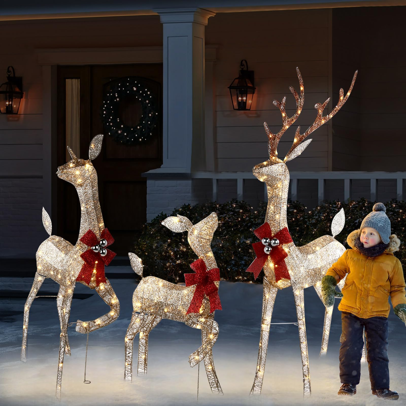 Amazon.com: 3-Piece White Fabric Reindeer Family - Lighted Deer Set ...