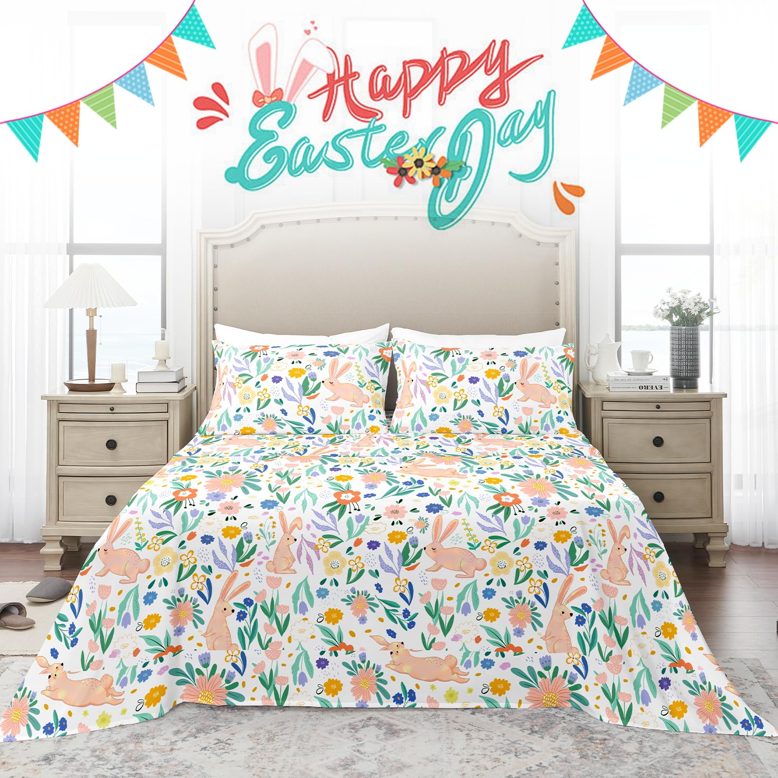 YIYEA Full Size Bed Sheets - Easter Sheets - Ultra Soft Double Brushed ...
