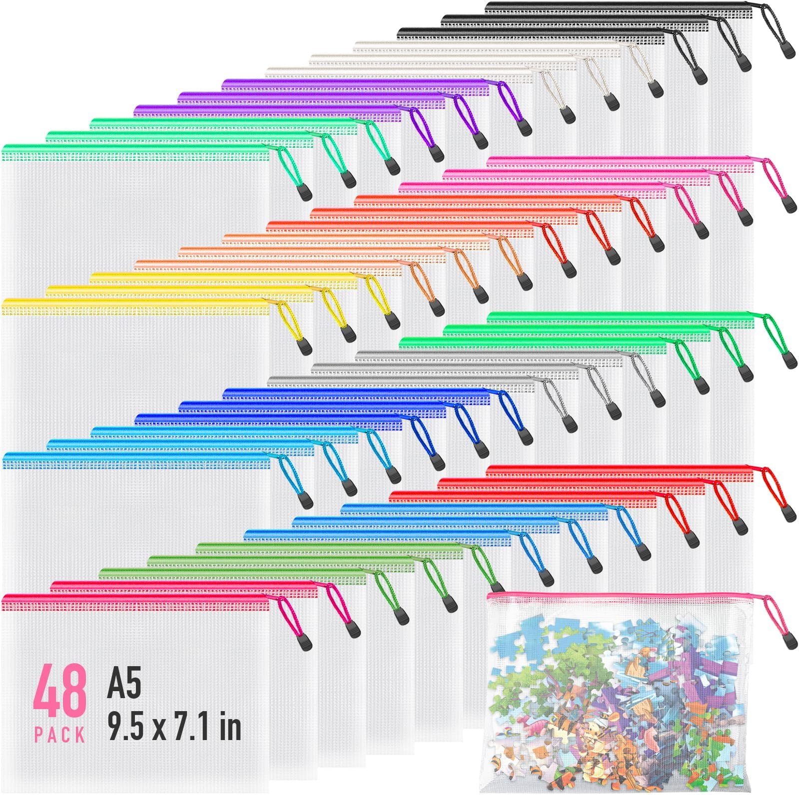 Amazon.com : Umriox 48pcs Small Zipper Pouch, Mesh Bags with Zipper, A5 ...