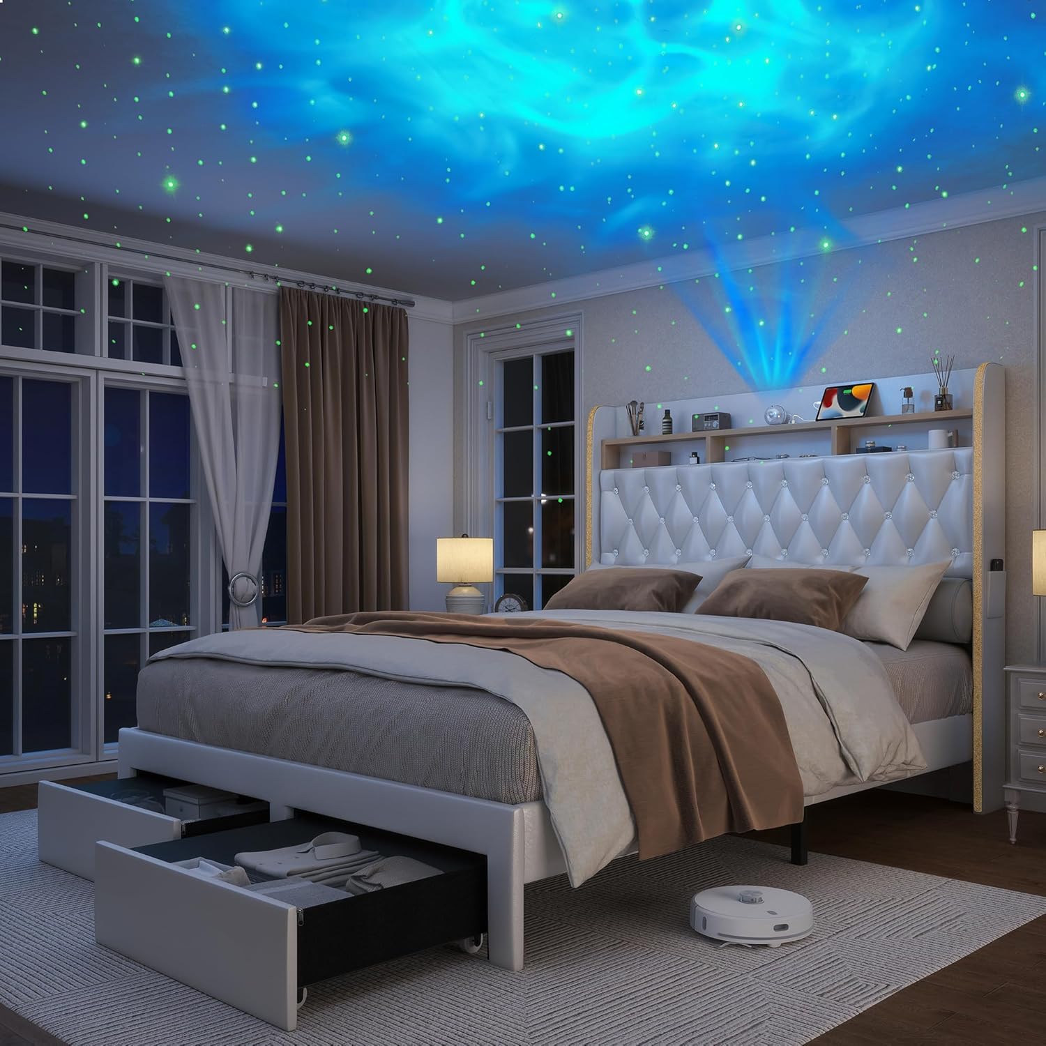 Amazon.com: Torana Queen LED Bed Frame with 2 Drawers, 53" Tall ...