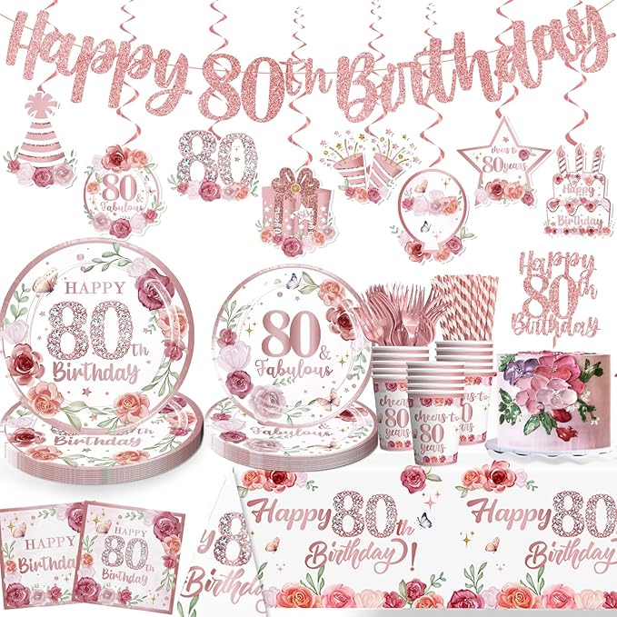 Amazon.com: Yingoto 171pcs 80th Birthday Decorations for Women ...