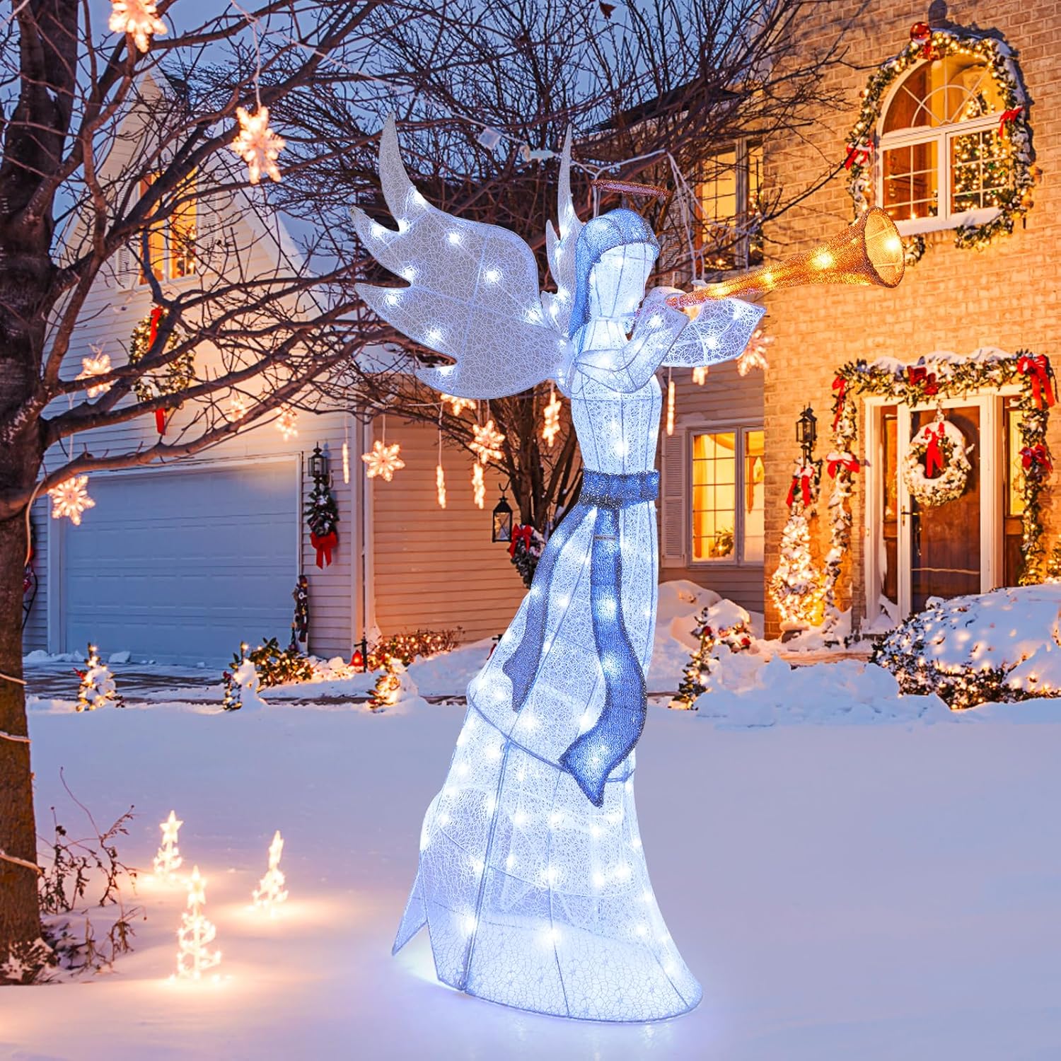 Amazon.com: Tangkula 5 FT Christmas Angel with Trumpet, Outdoor Xmas ...