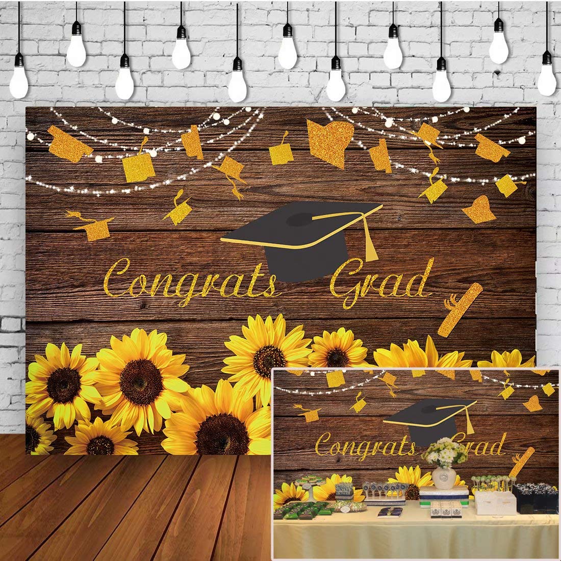 Buy Class of 2023 Congrats Grad Backdrop Sunflowers Decorations Golden ...