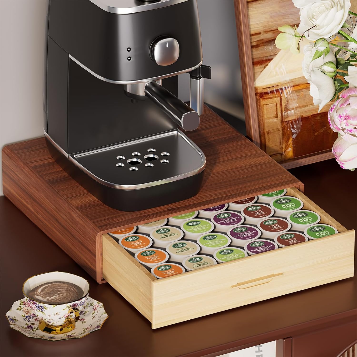 Amazon.com: Wooden Kcup Holder for Counter,Tea and Nespresso Coffee Pod ...