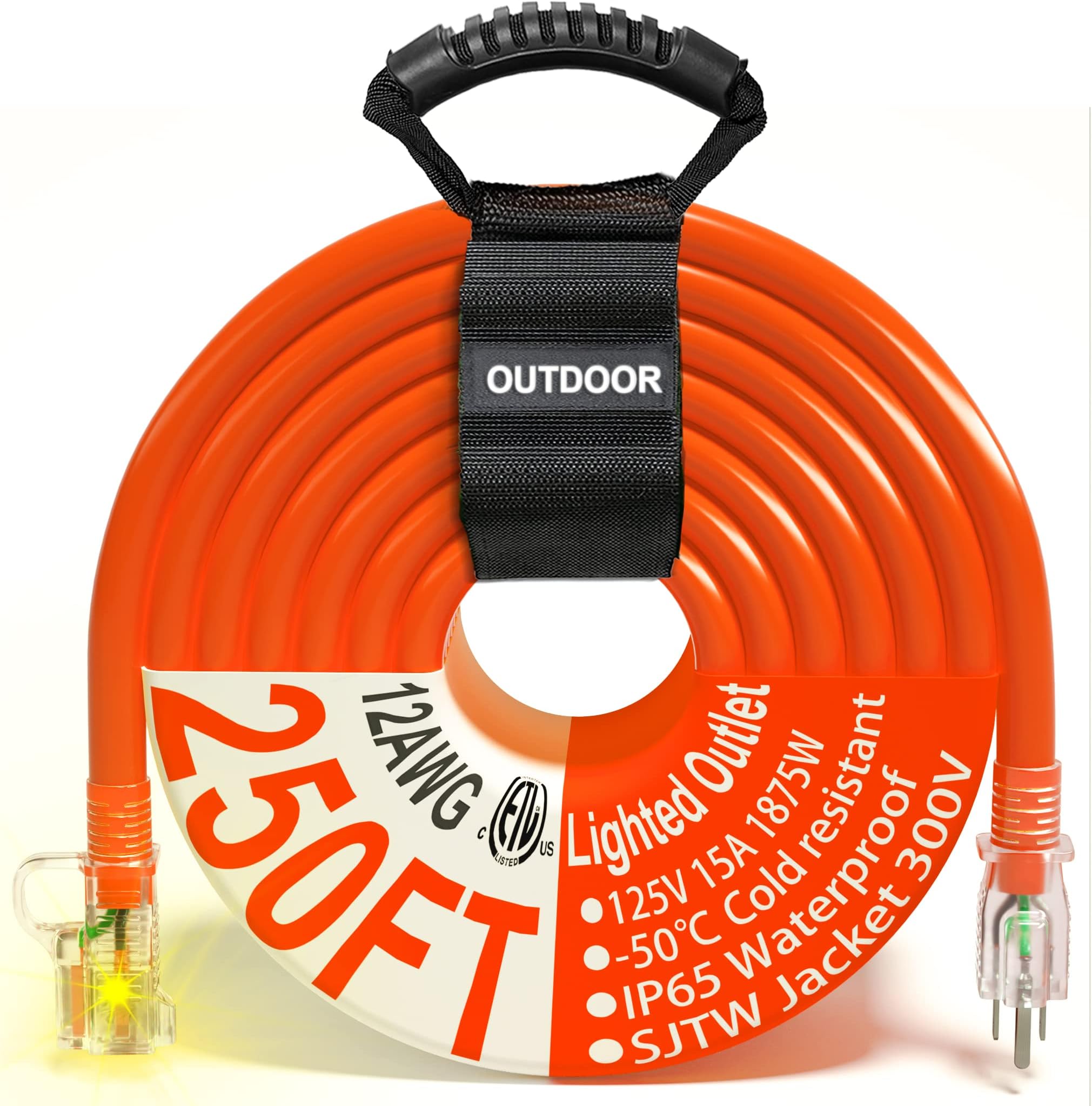 Amazon.com: POWGRN 200 ft 12/3 Outdoor Extension Cord Waterproof Heavy ...