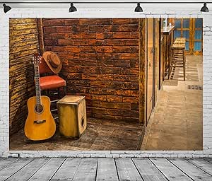 Amazon.com : CORFOTO 15x8ft Fabric Musical Instruments on Bar Wooden ...