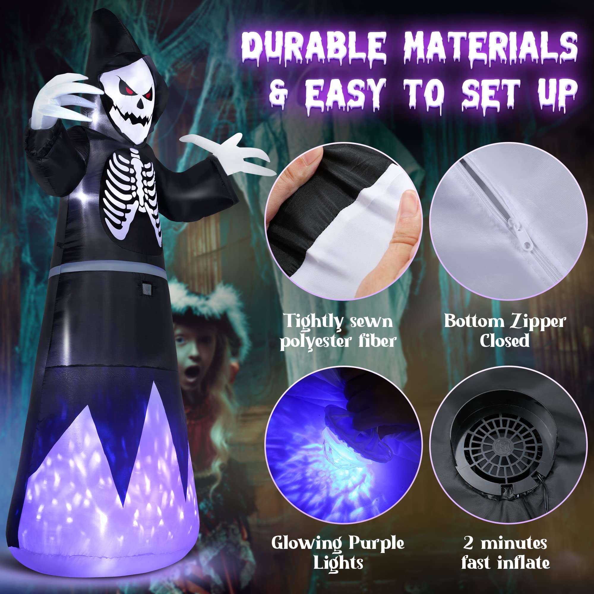 8FT Halloween Inflatables Grim Reaper with Sounder Outdoor Decorations ...