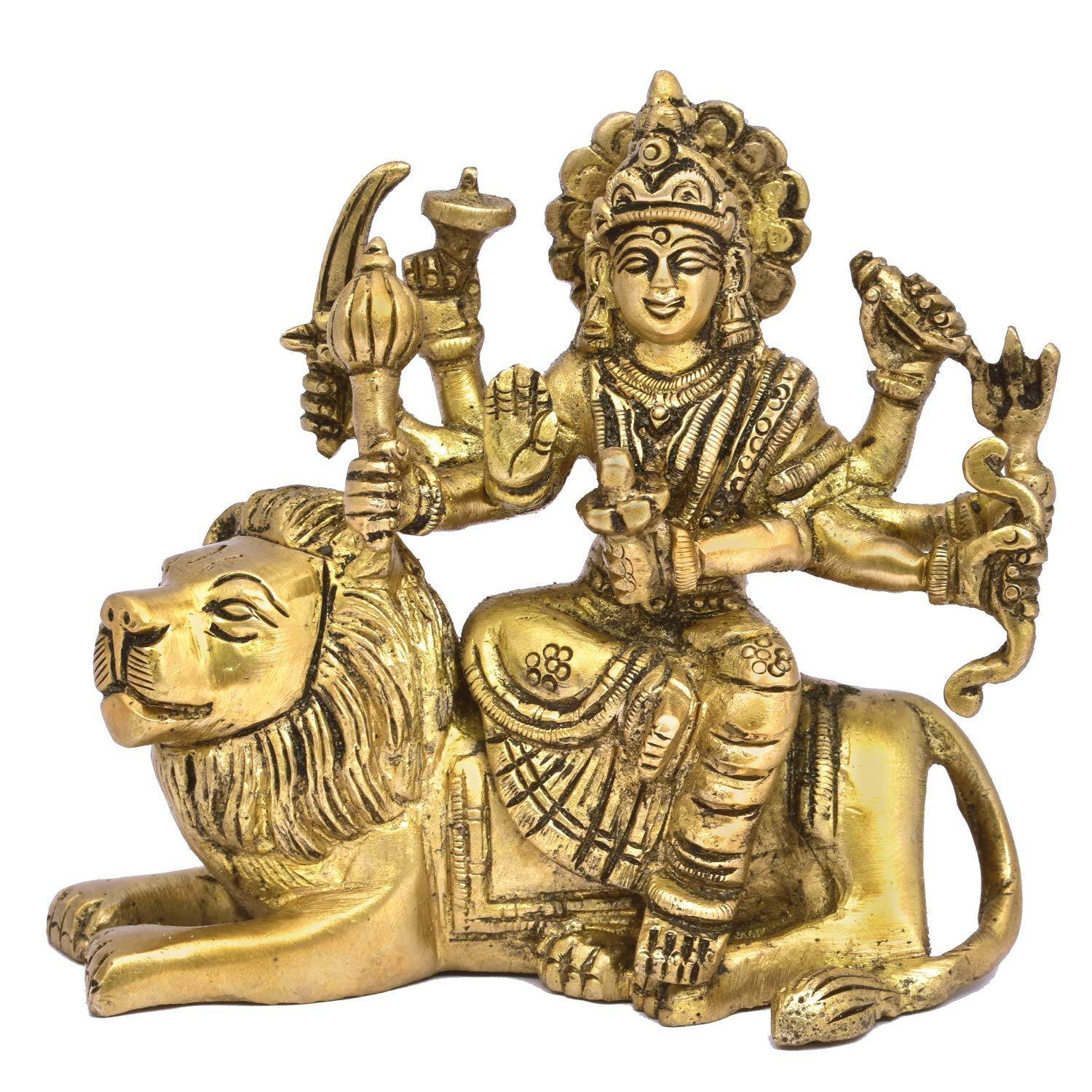 Buy The Advitya Brass Durga Sitting On Lion Statue | Sherwali Maa Idol ...