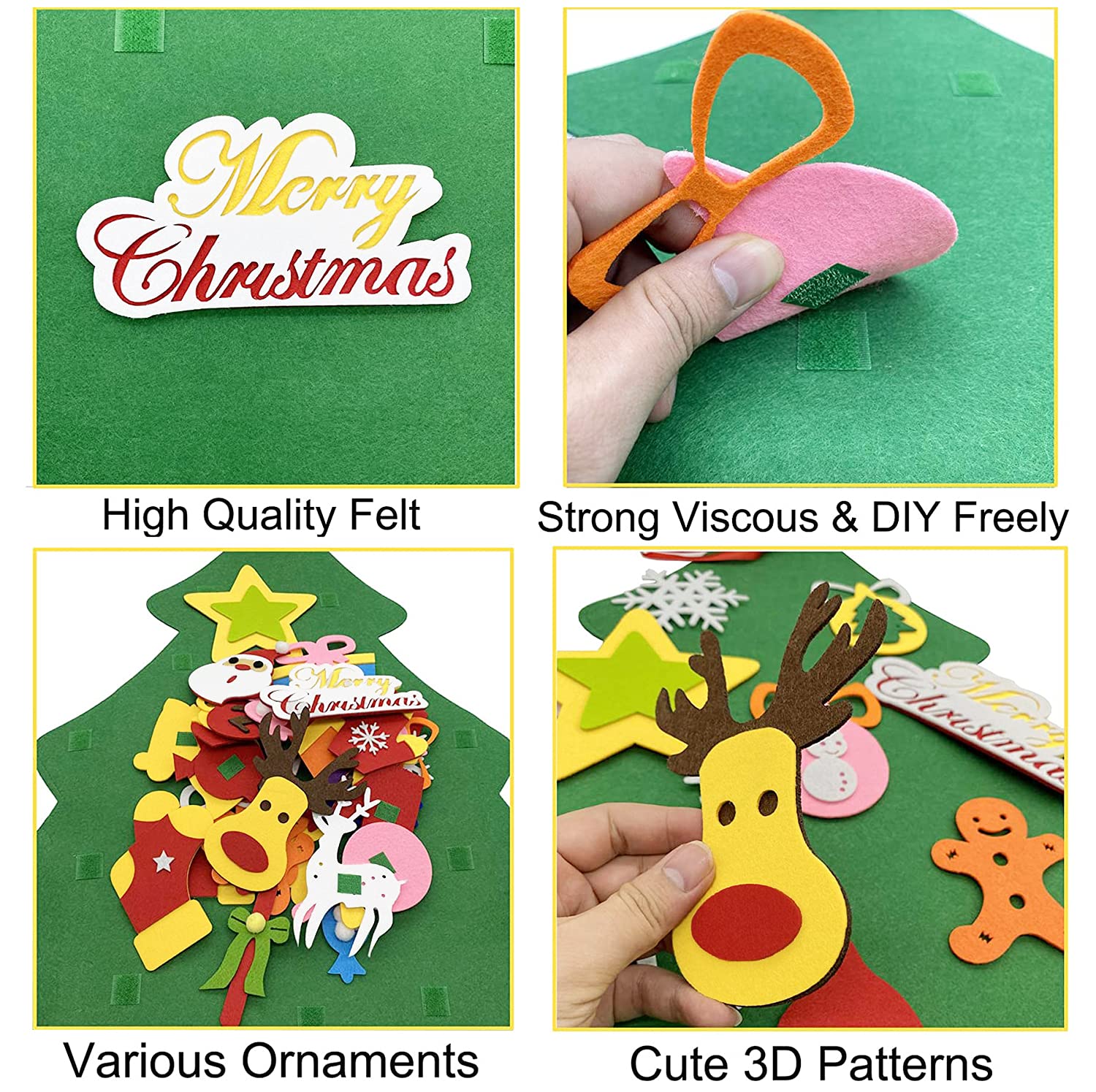 Wall Hanging Felt Tree 4FT DIY Felt Christmas Tree Wall Hanging Set ...