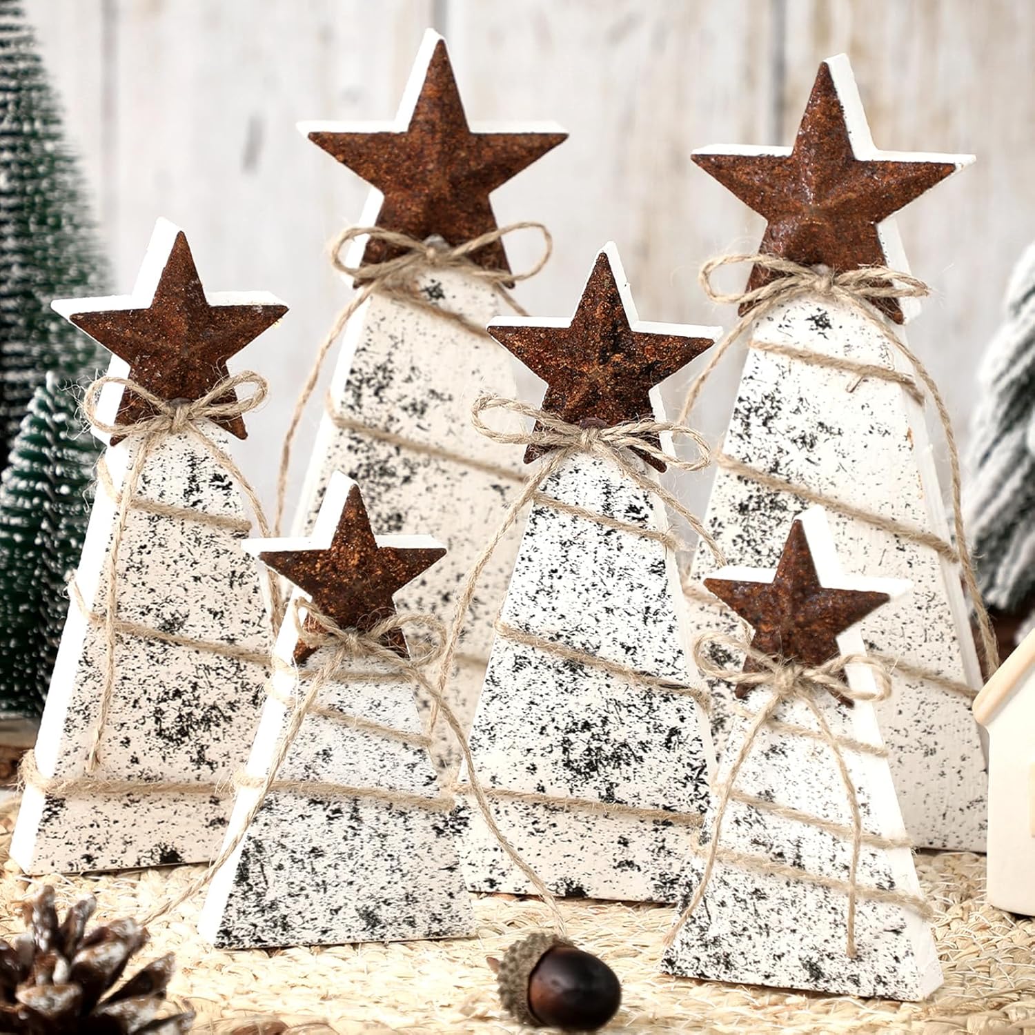 Bucherry 6 Pcs Wooden Christmas Tree Tabletop Decoration Christmas ...