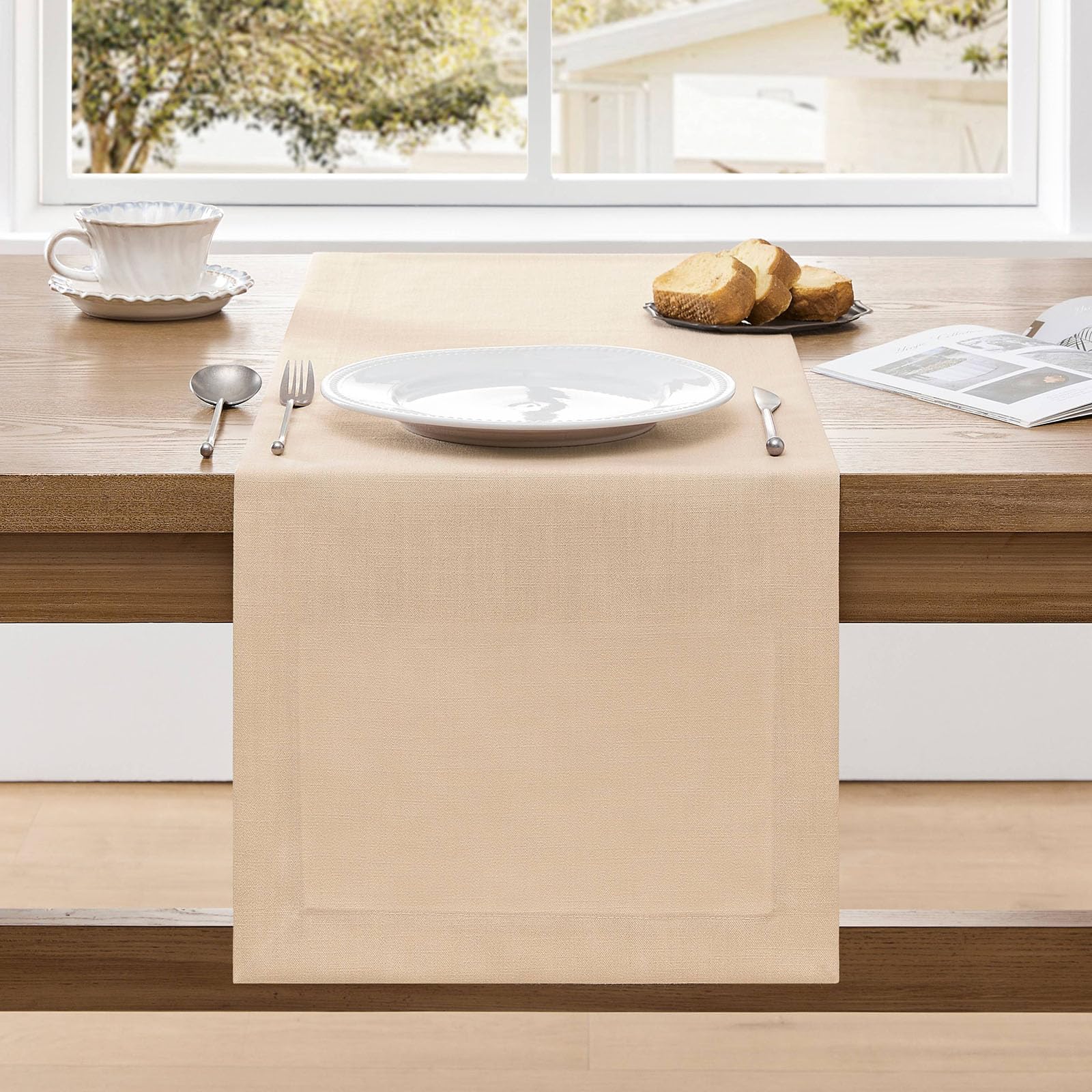 Amazon.com: ZeeMart Linen Textured Border Table Runner, 14 x 90 Inch ...