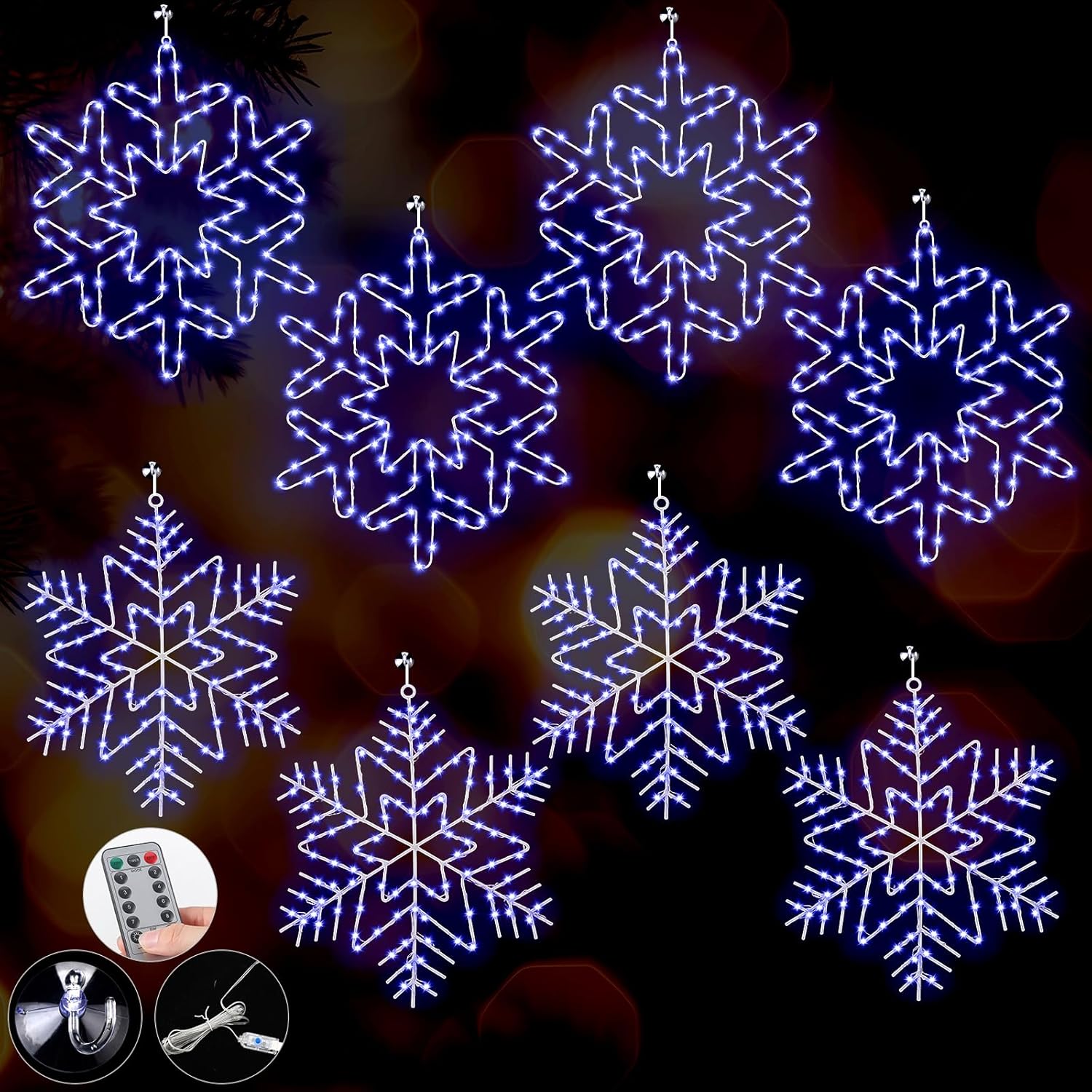 Amazon.com : VIHOSE 8 Pcs Christmas Snowflake Window Lights LED ...