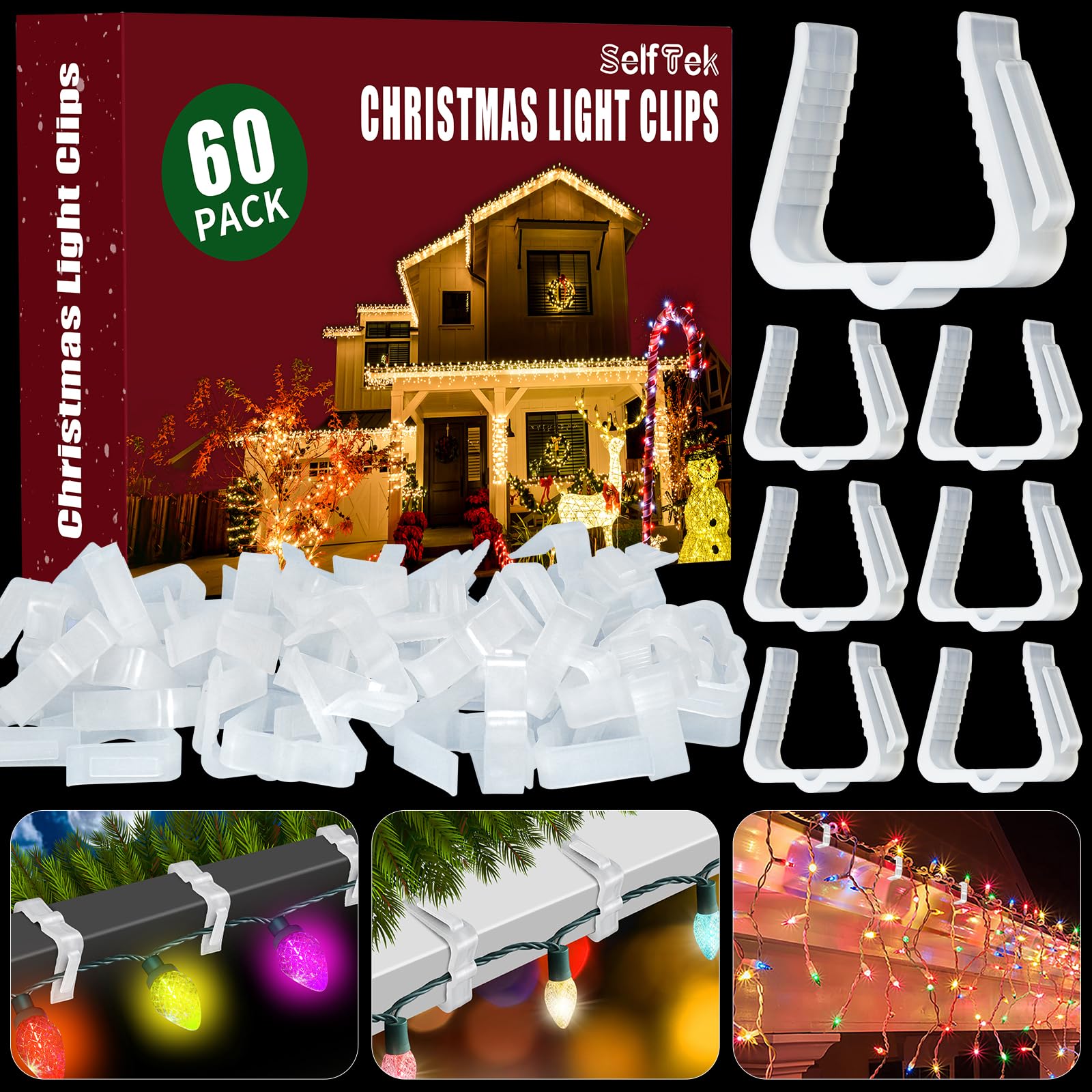 Amazon.com: SelfTek 60 Pcs Christmas Light Clips Hooks, 1 5/8" Fascia ...