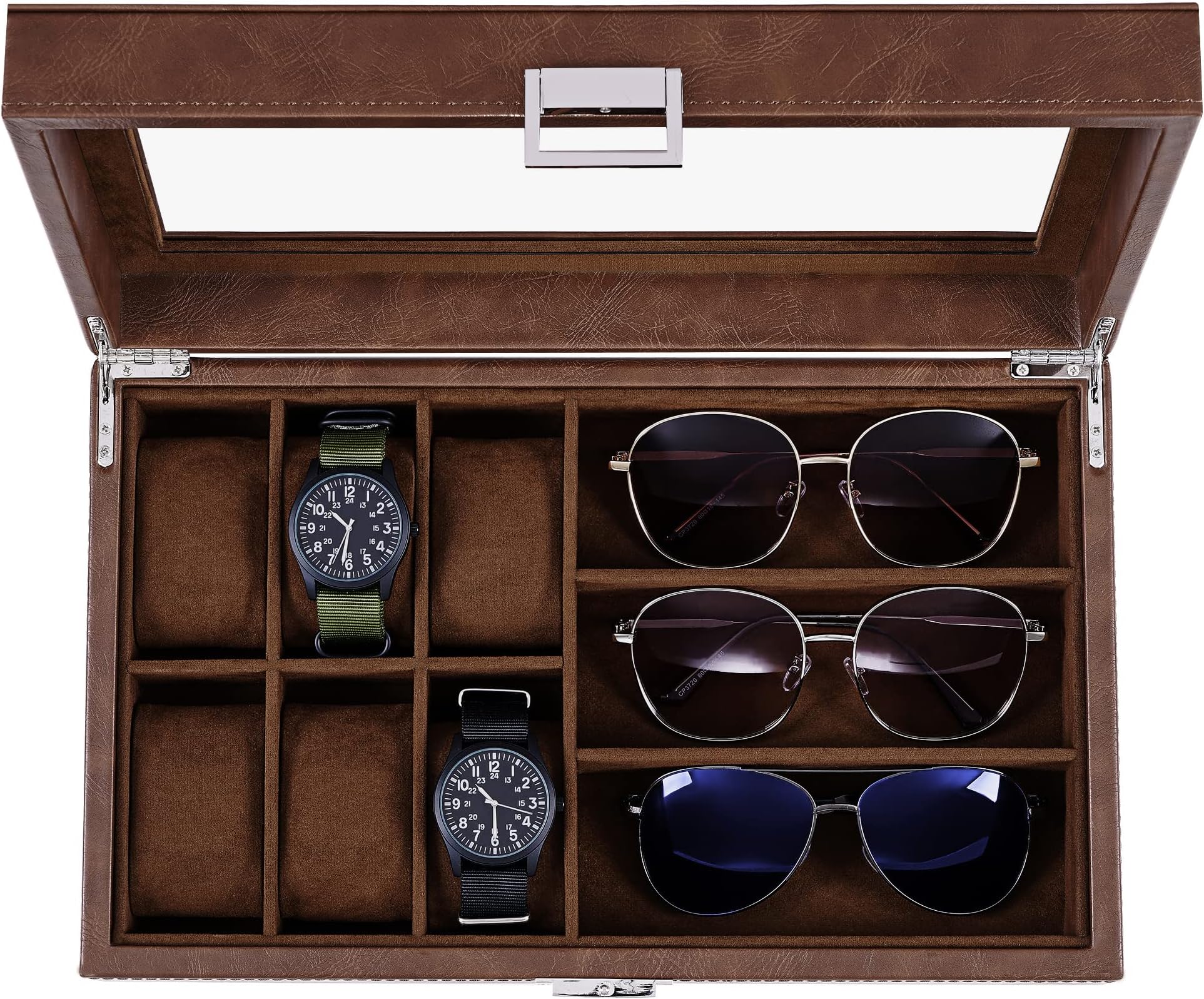 Amazon.com: AUTOARK Leather 6 Watch Box Jewelry Case and 3 Piece ...