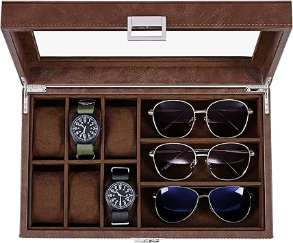Amazon.com: BEWISHOME Watch Box Sunglass Organizer with Real Glass Top ...