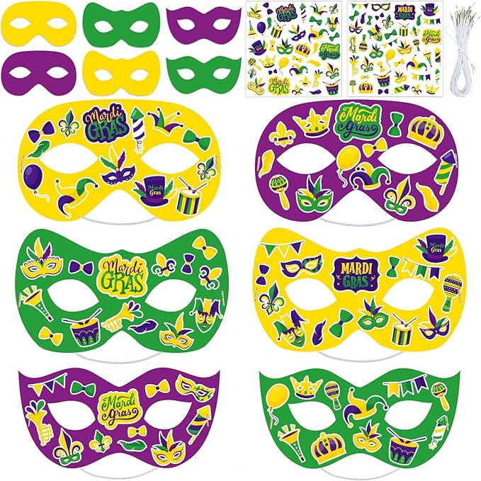 Amazon.com: chiazllta 30 Packs Mardi Gras Masks Craft Kits Carnival DIY ...