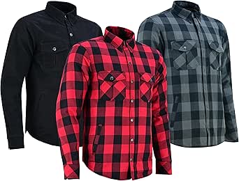 Amazon.com: Motorcycle Shirt Men – CE Armored Riding Flannel with ...