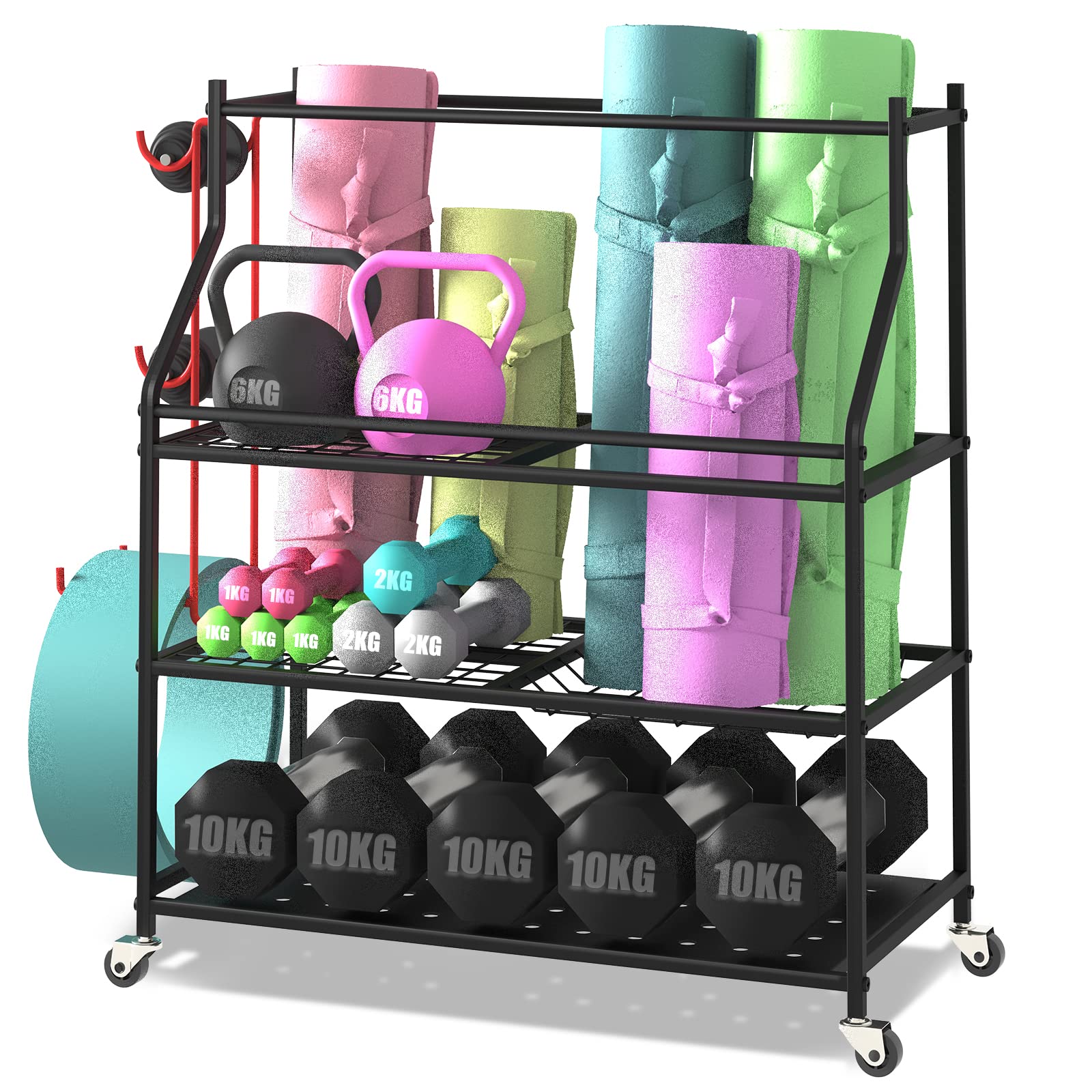VILAWLENCE Home Gym Storage Rack Cart for Dumbbells for Large Rolling ...