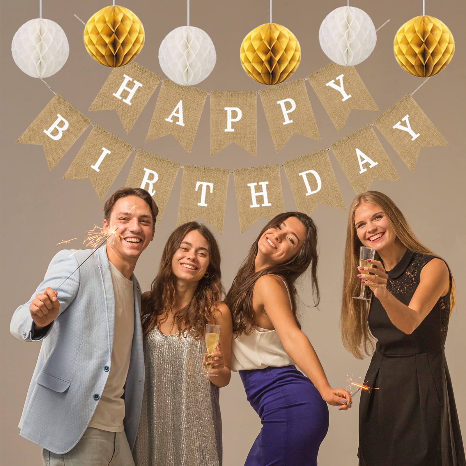 Snapklik.com : Burlap Happy Birthday Banner Rustic Birthday Decorations ...