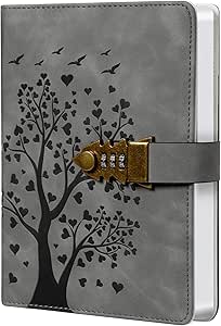 HwxBen Heart Tree Diary with Lock - Grey - 244 Pages, A5 Size (5.8" x 8 ...