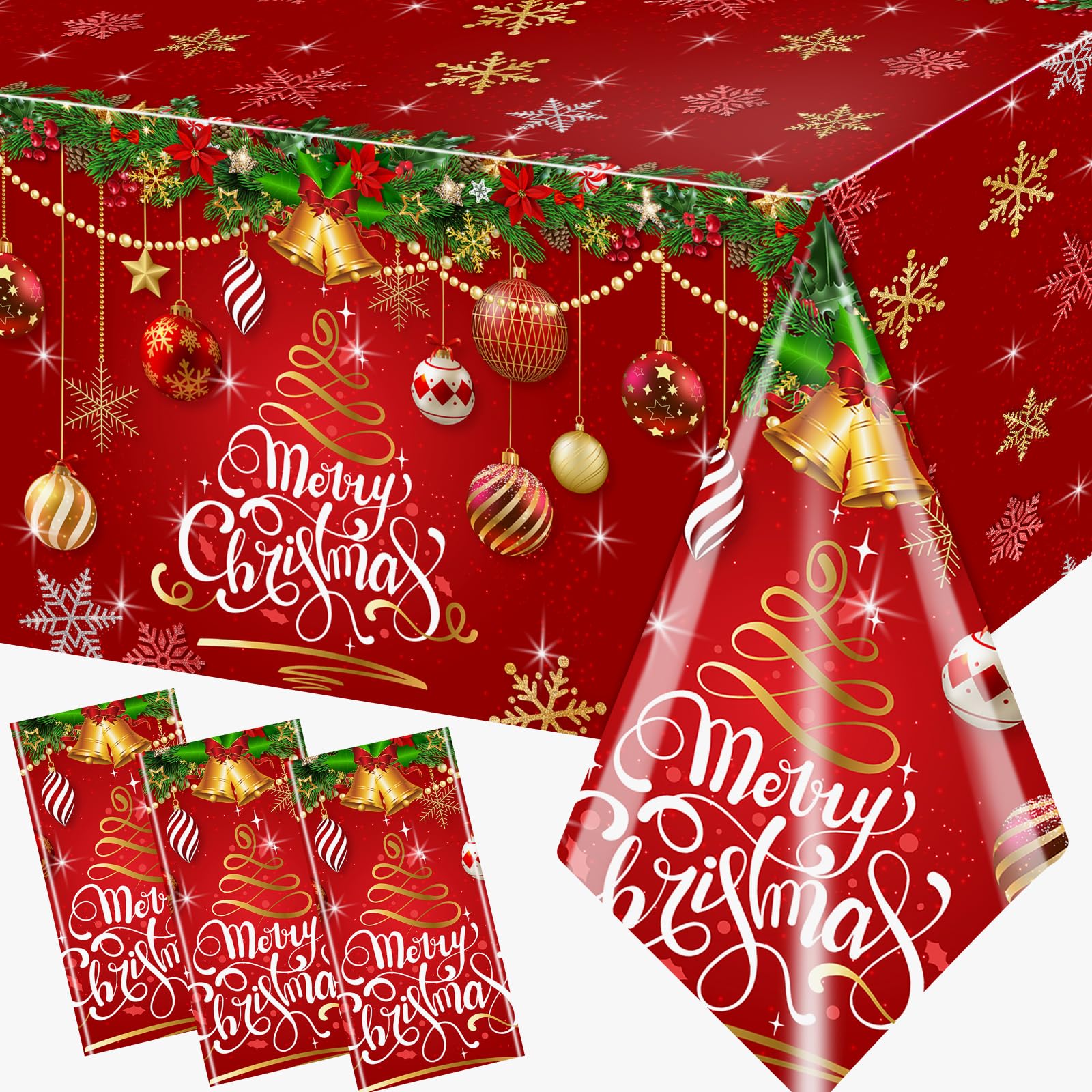 Amazon.com: Juweked 3Pcs Merry Christmas Tablecloth Plastic Christmas ...
