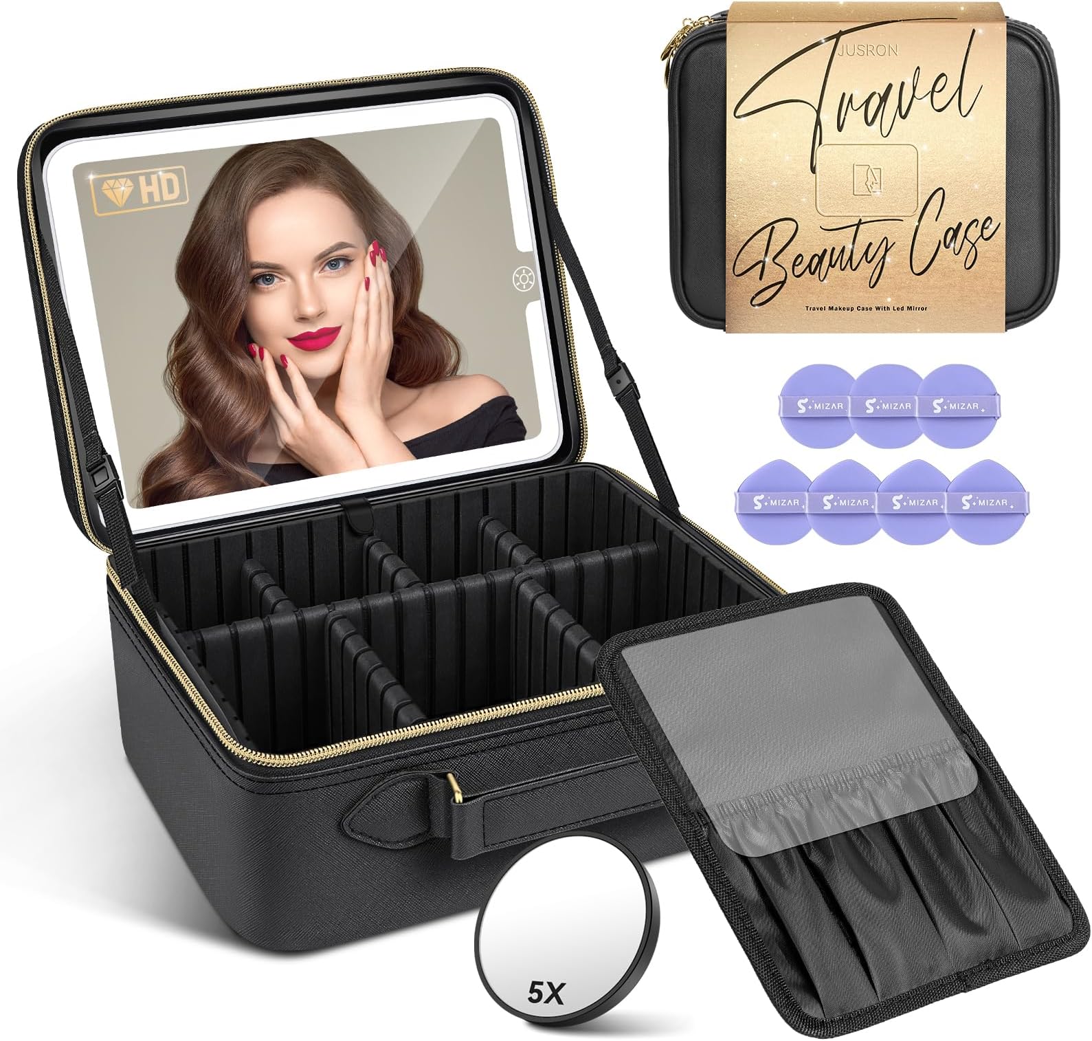 Amazon.com : FASCINATE Makeup Bag with Light Up Mirror 3 Color Modes ...