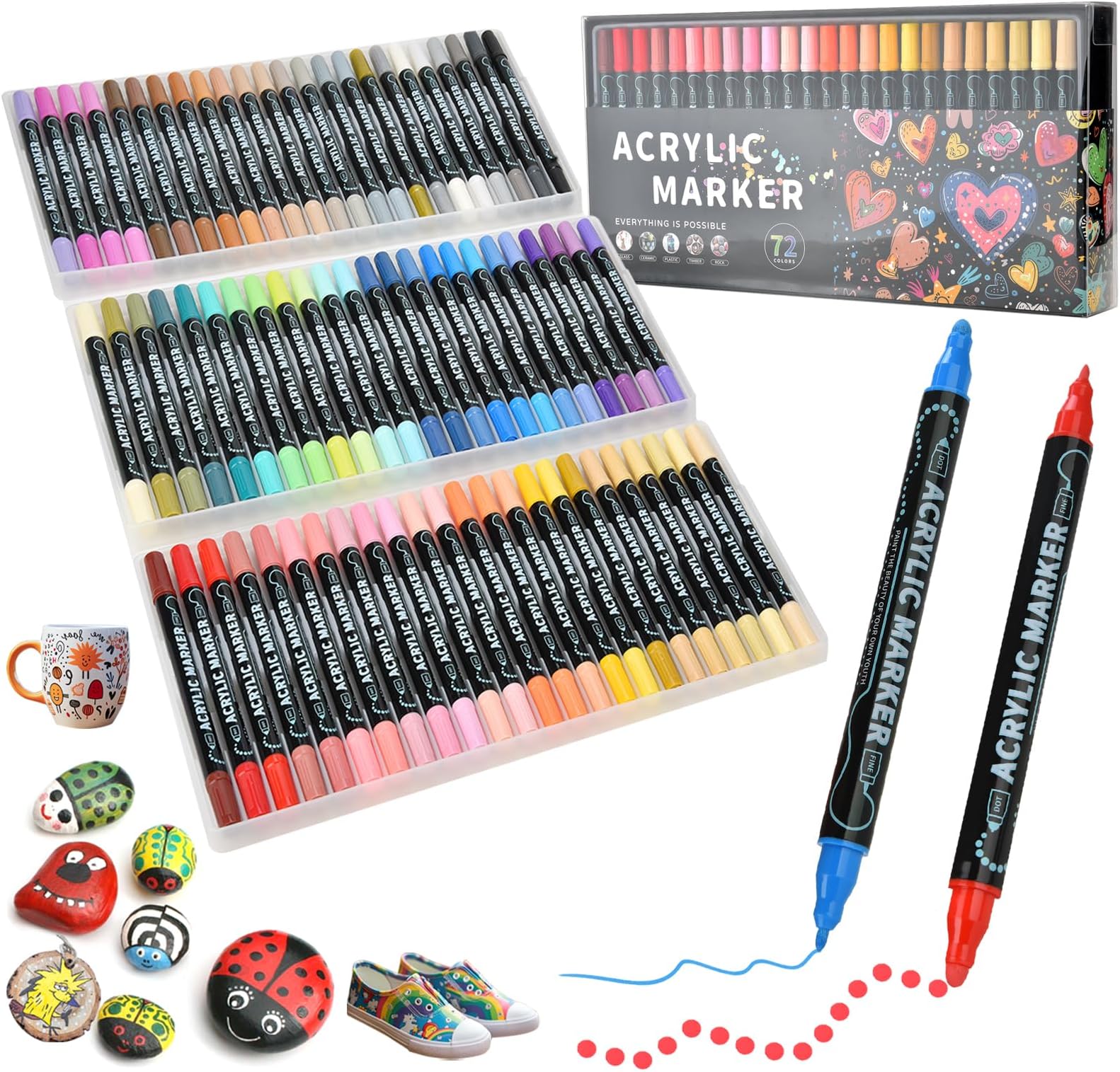 36 Colores Plumones Acrilicos Doble Punta, LINEVEO Plumones de Pintura ...