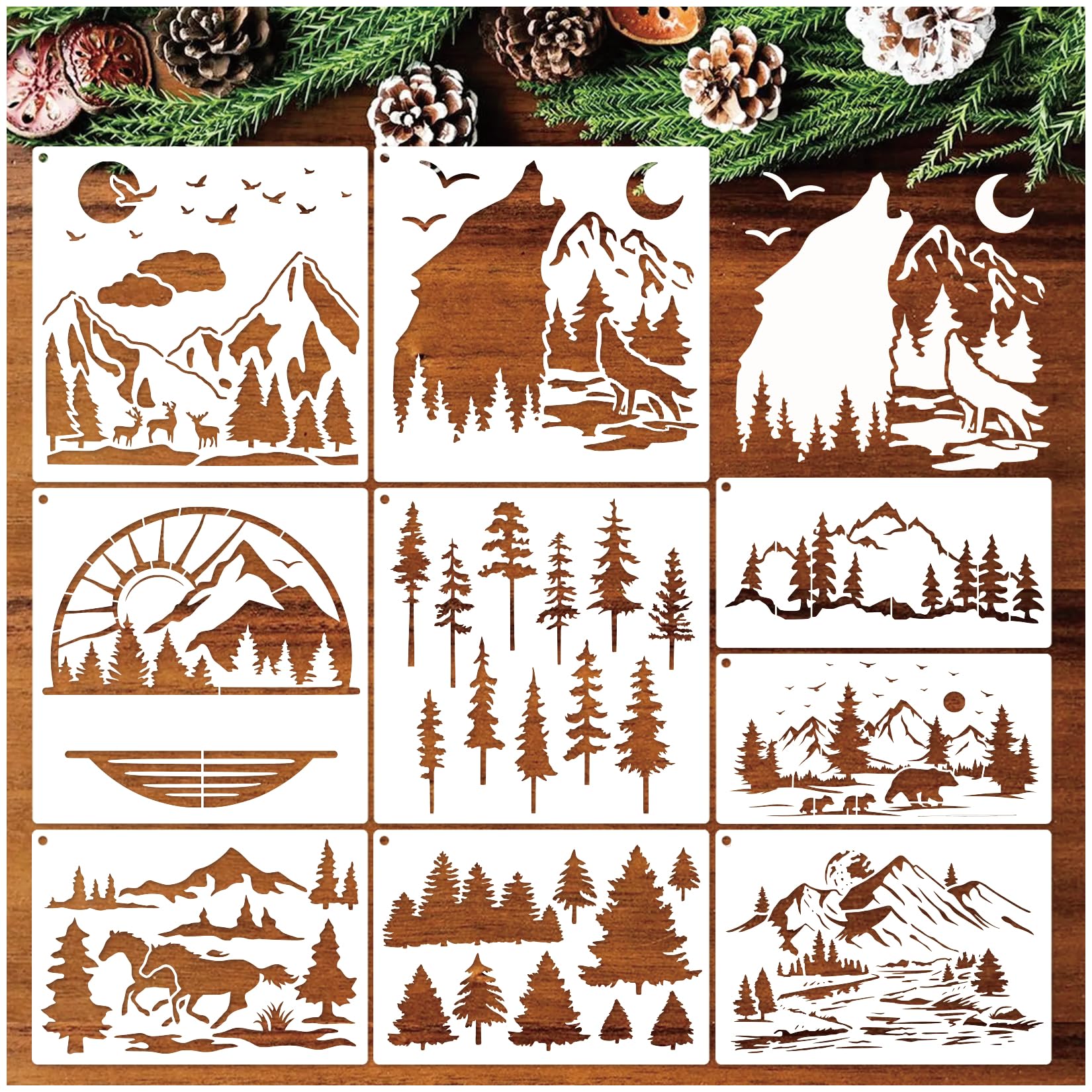Amazon.com : Wildlife Stencils for Painting on Wood, Mountain Forest ...