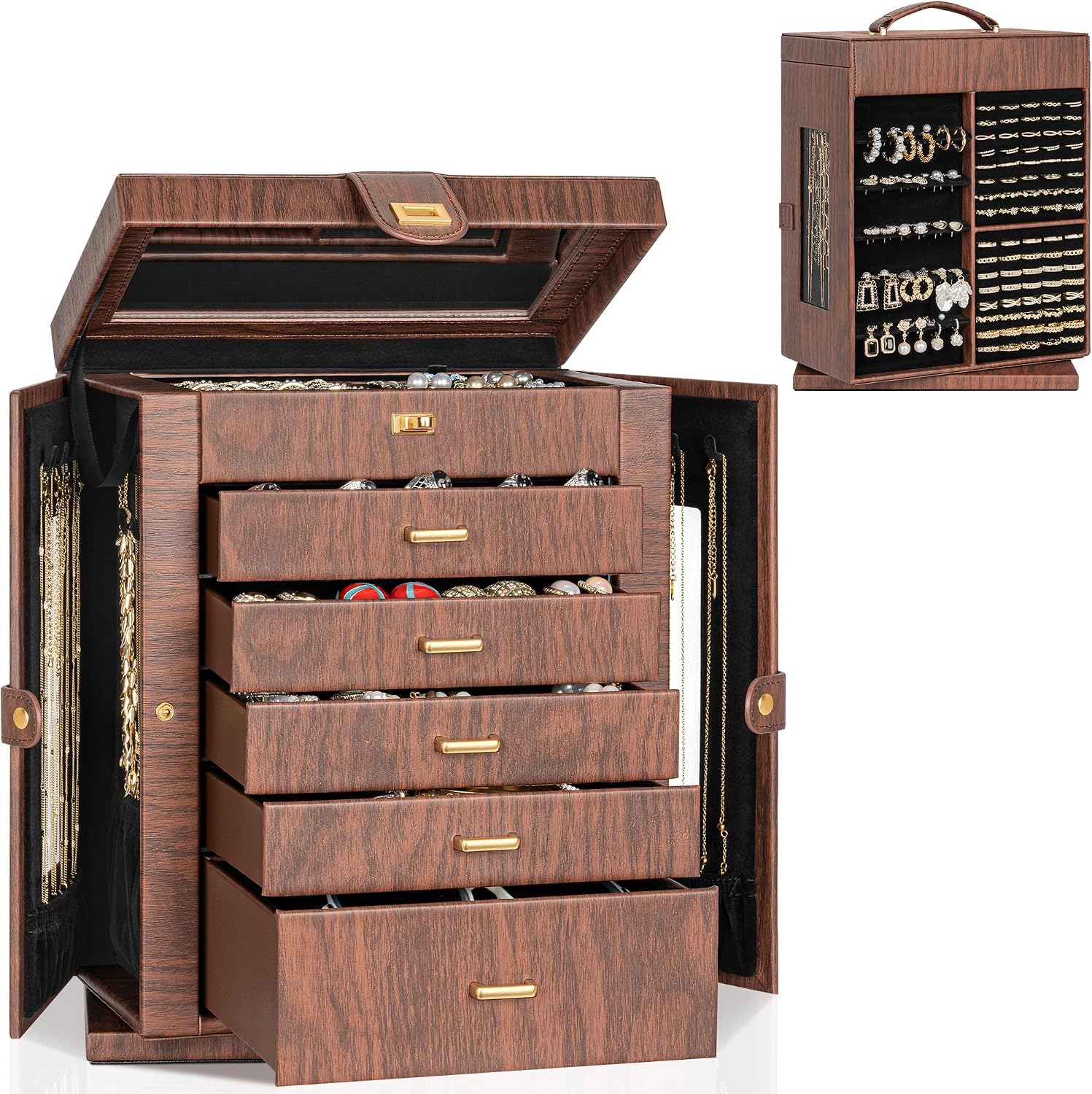 Amazon.com: AKOZLIN 360° Rotating Jewelry Box Extra Large 6-Tier ...