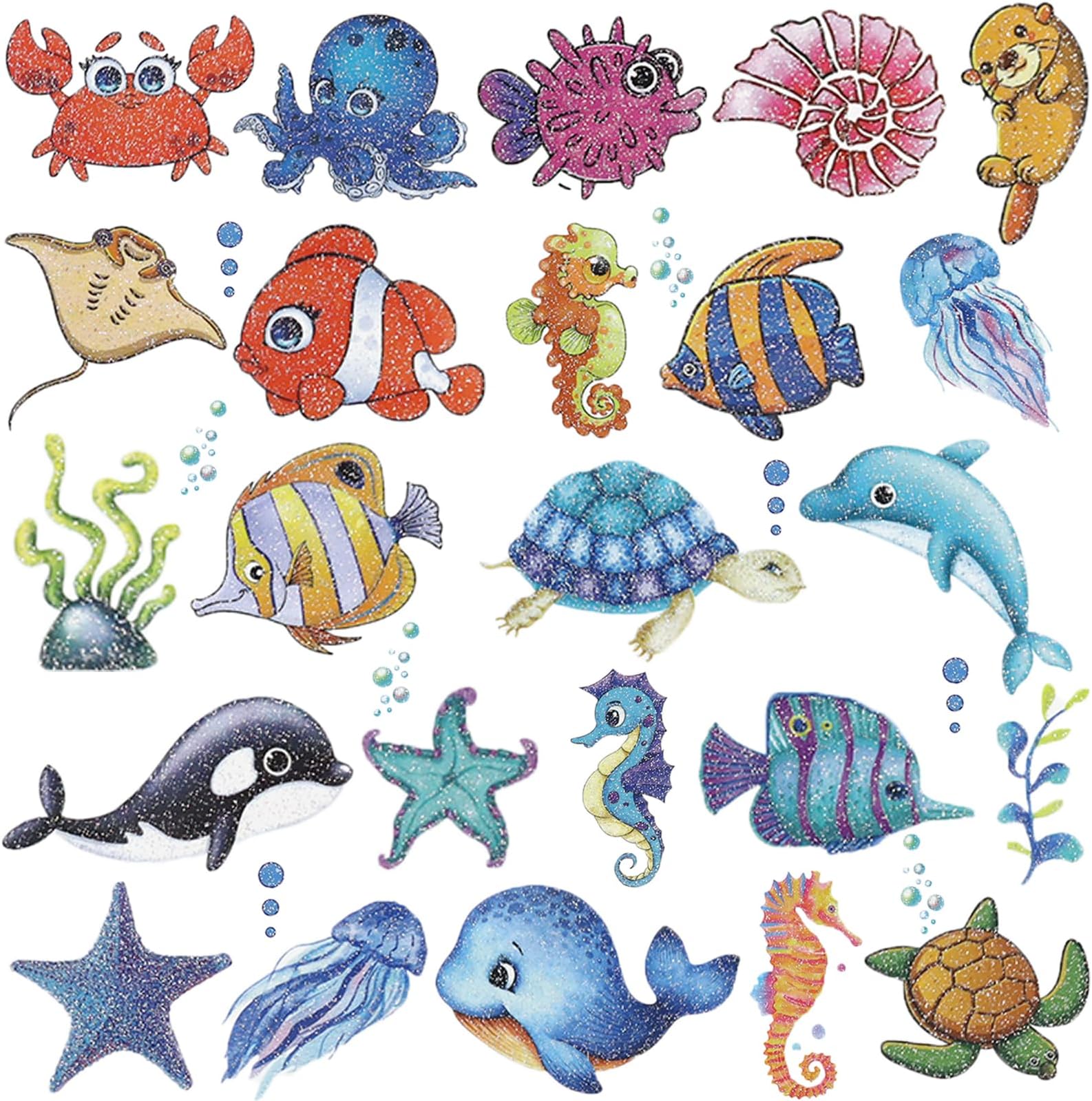 Amazon.com : Hohamn Glitter Ocean Sea Animals Temporary Tattoos for ...