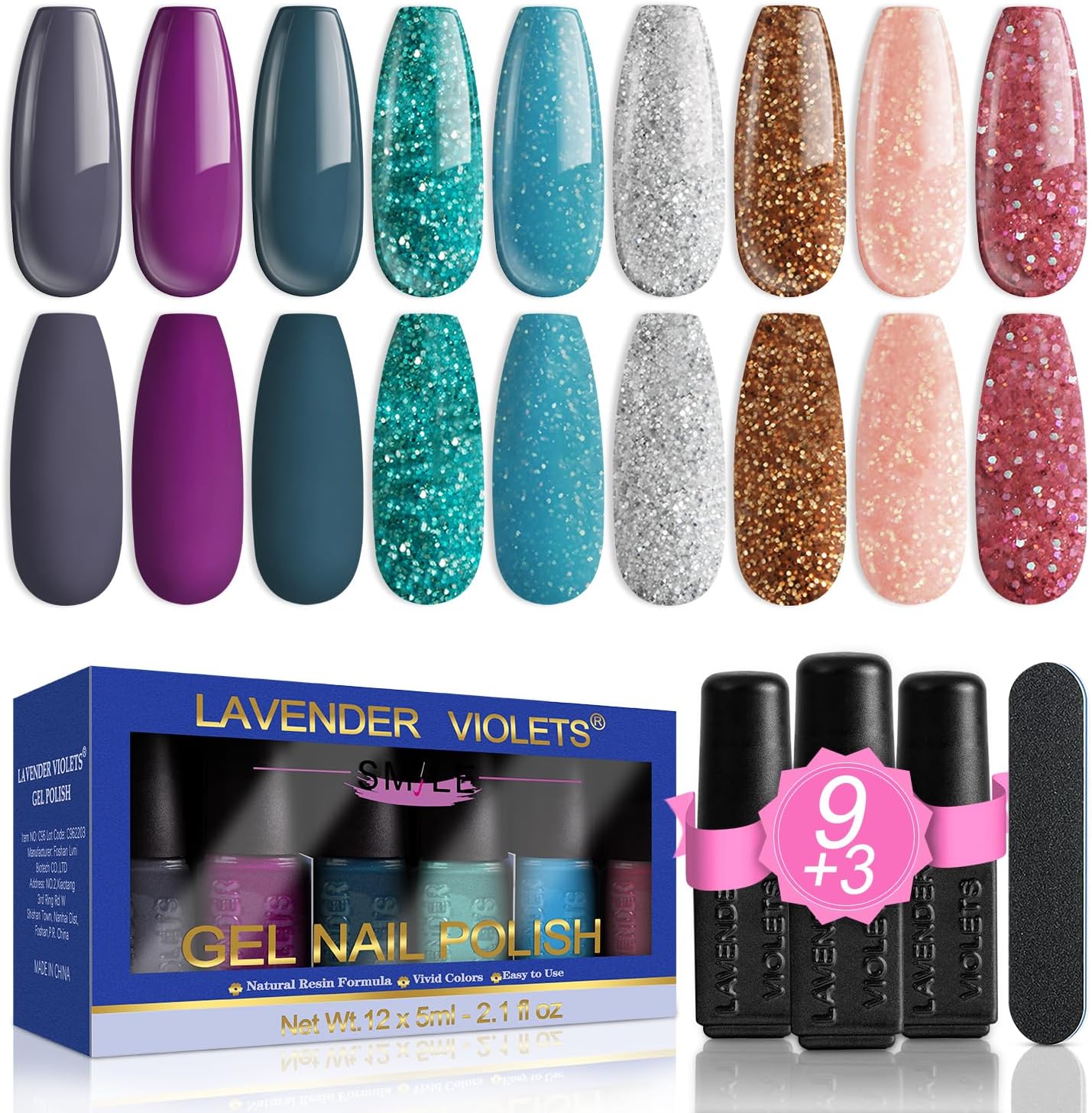 Lavender Violets 12 Pcs Vernis Semi Permanent gris violet glitter Gel ...