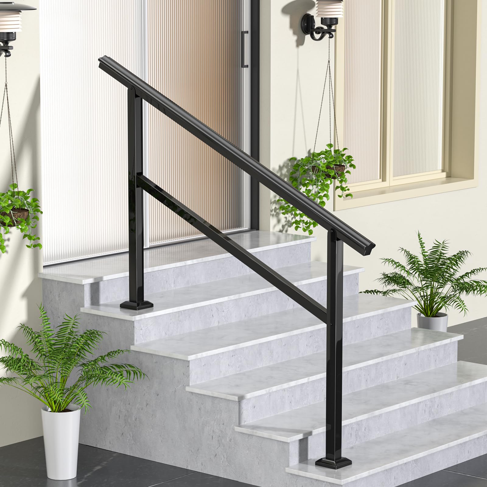 Buy SPACEEUP 5Steps Handrail,60"X35" Handrails for Outdoor Steps Fit 0 ...