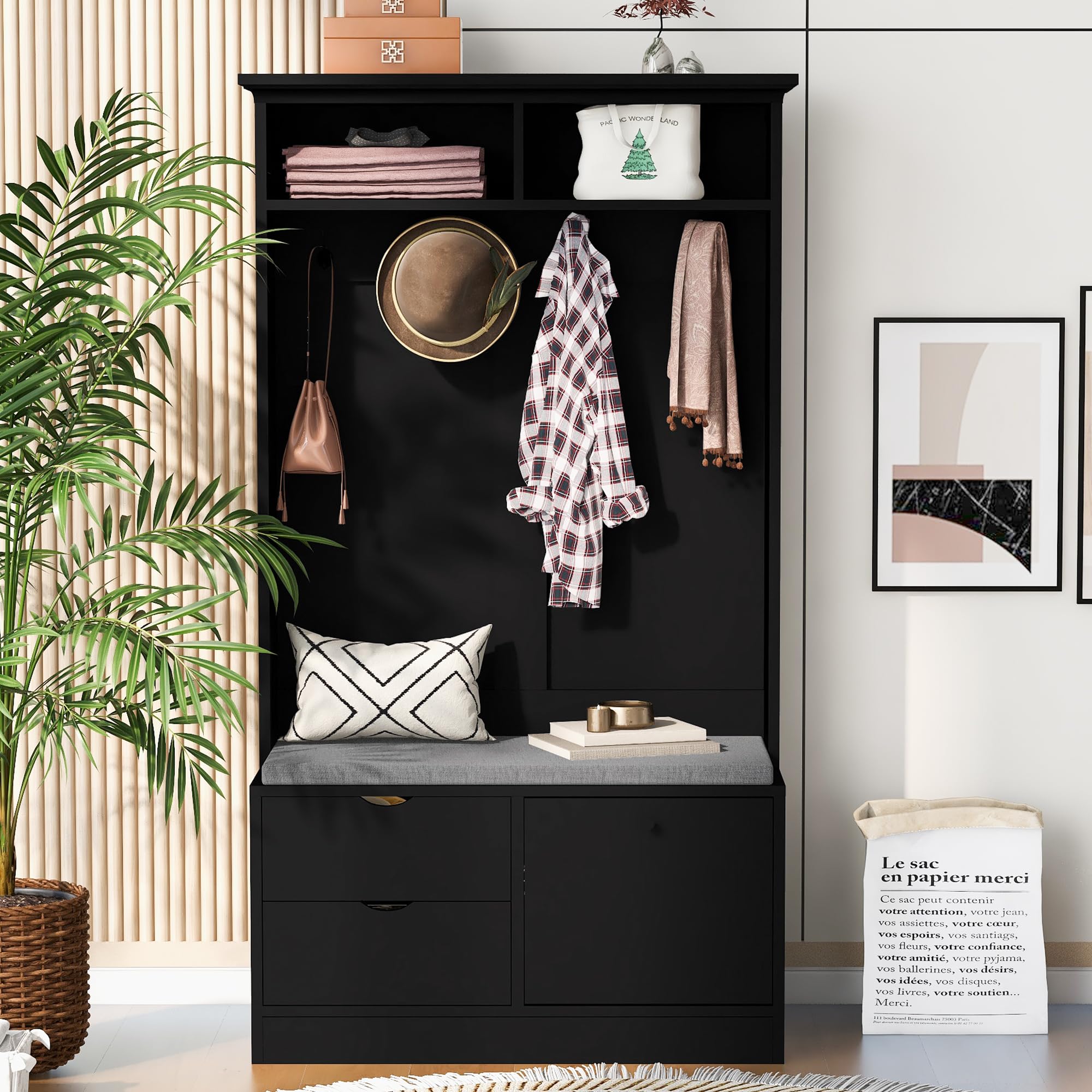 Amazon.com: NicBex Hall Tree 5-in-1 Entryway Bench with Coat Rack ...