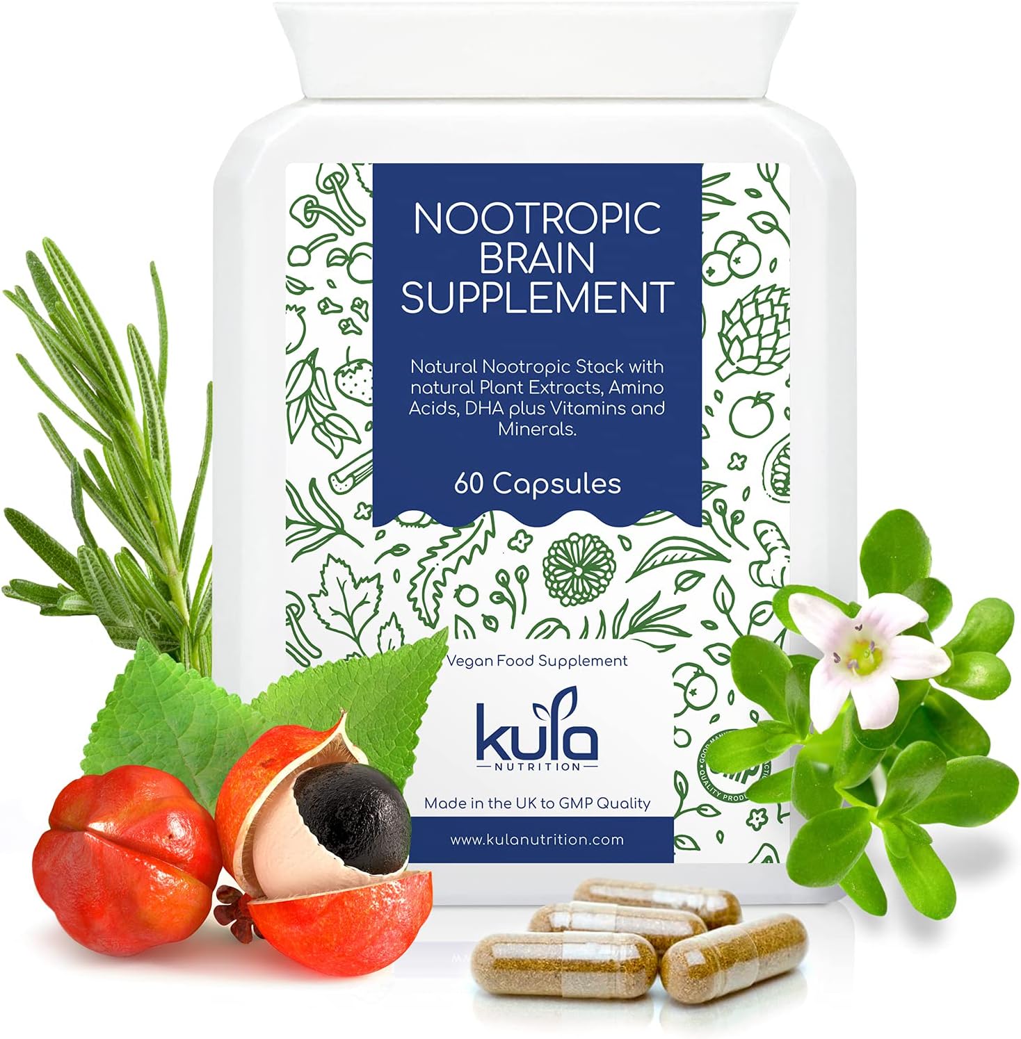 Nootropic Brain Supplement Stack - 60 Capsules - Nutritional Cognitive ...