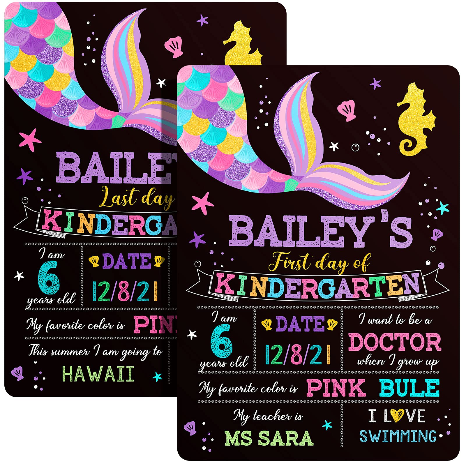 Buy First Day and Last Day School Chalkboard Mermaid Back to School ...