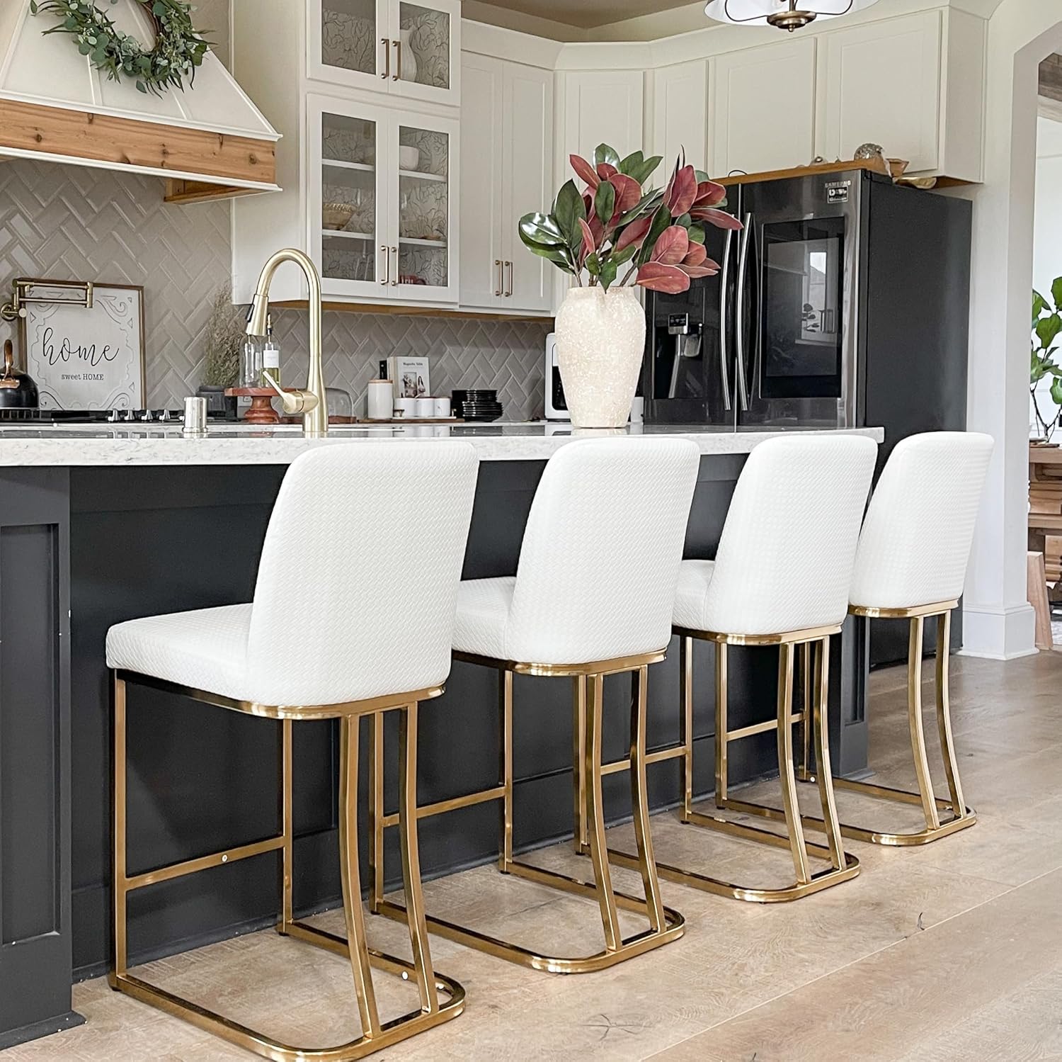 Amazon.com: PHI VILLA White and Gold Bar Stools - 24 inch Island Chairs ...