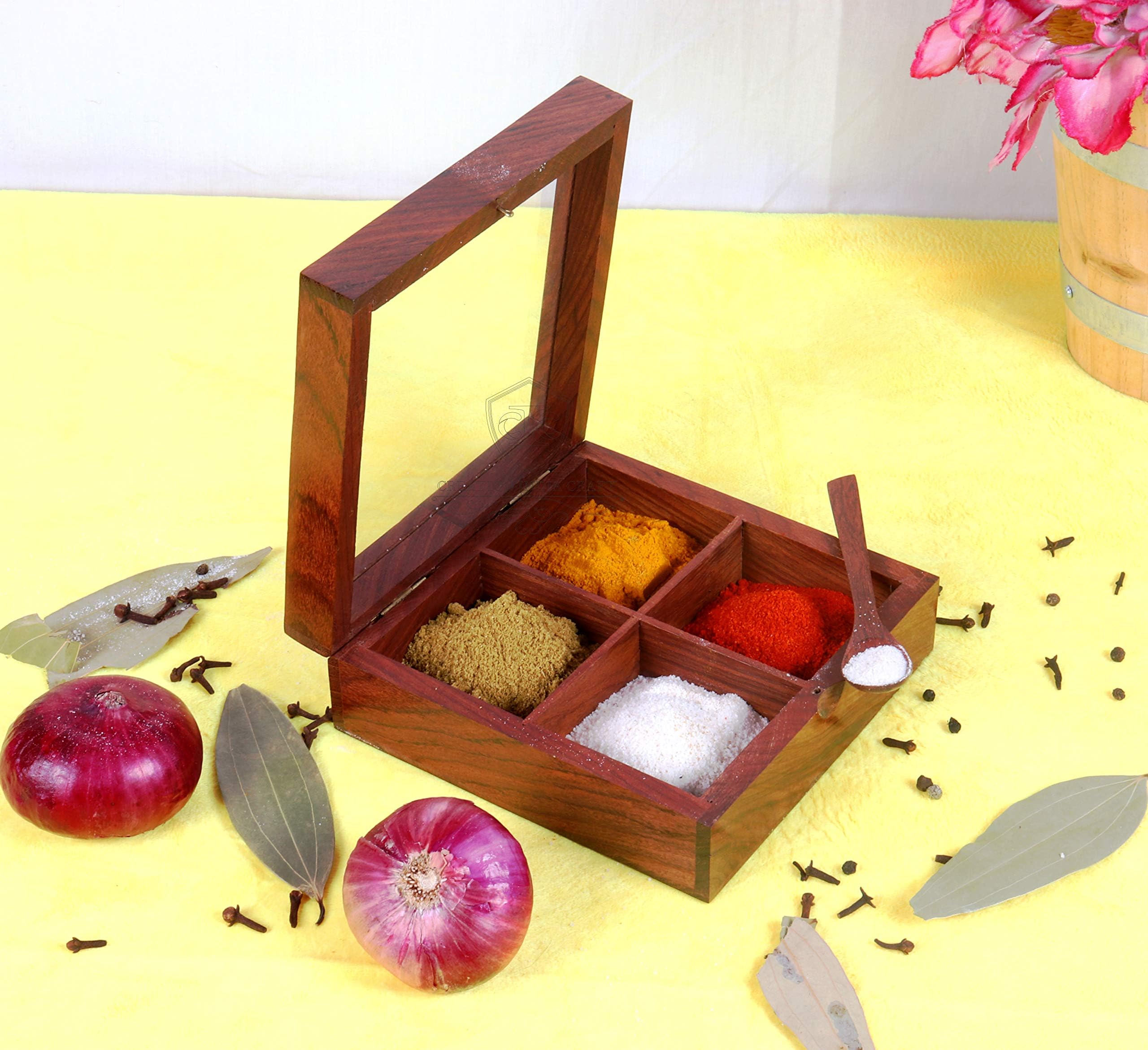 STAR CRAFT Wooden Spice Box Handcrafted Rosewood Natral Polish ...