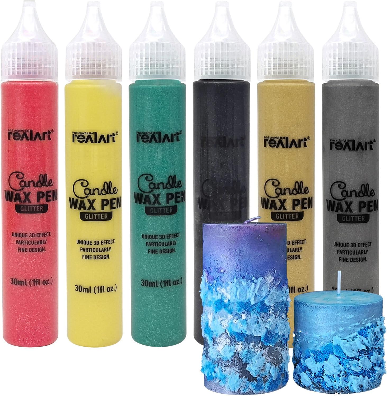 Amazon.com: REALART 6 Glitter Colors Decor Candle Paint Candle Wax Pen ...