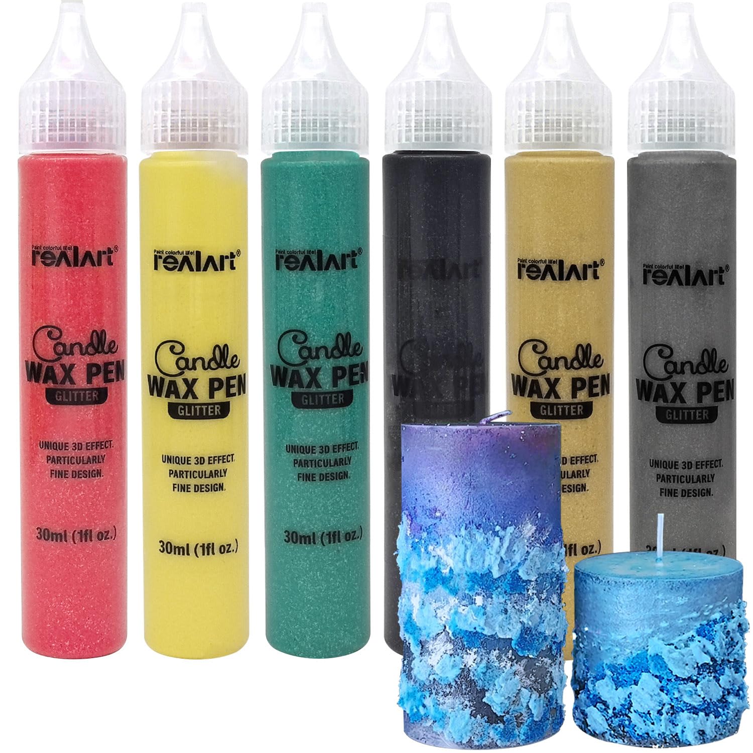 Amazon.com: REALART 6 Glitter Colors Decor Candle Paint Candle Wax Pen ...