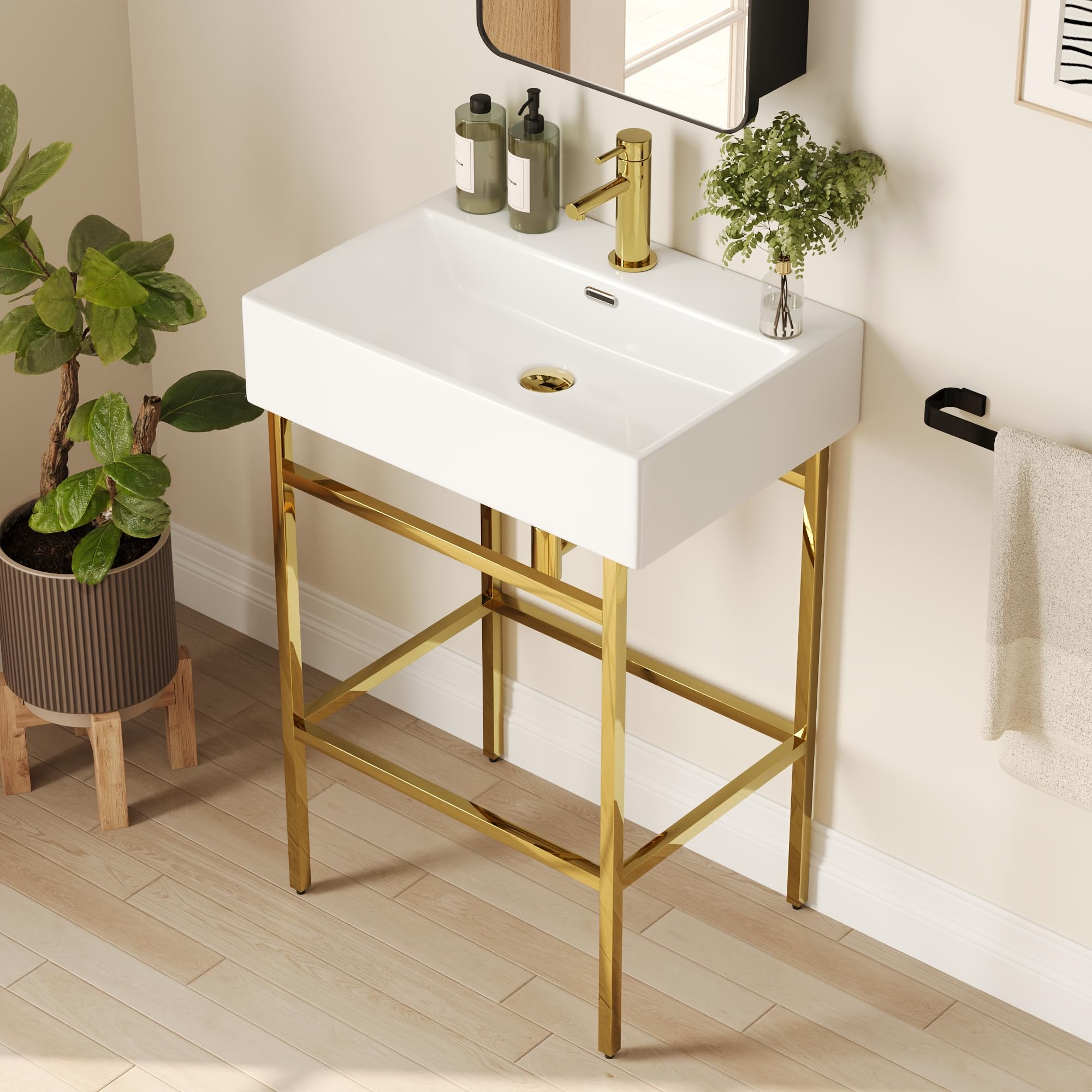 DeerValley Bathroom Console Sink 24"x17" Free Standing 34 Inch Sink for ...