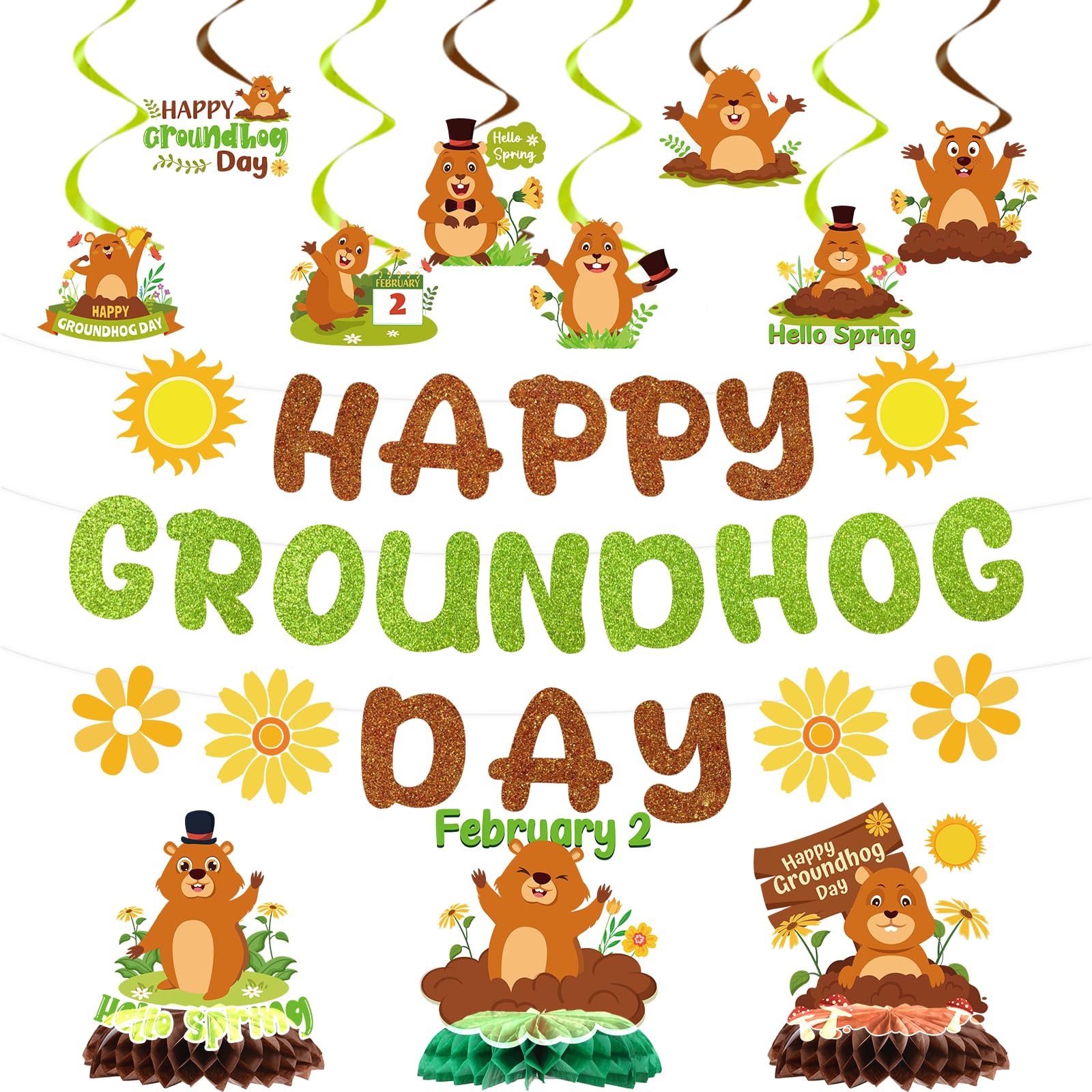 Amazon.com: Gameza Happy Groundhog Day Decorations, Cute Groundhog Day ...
